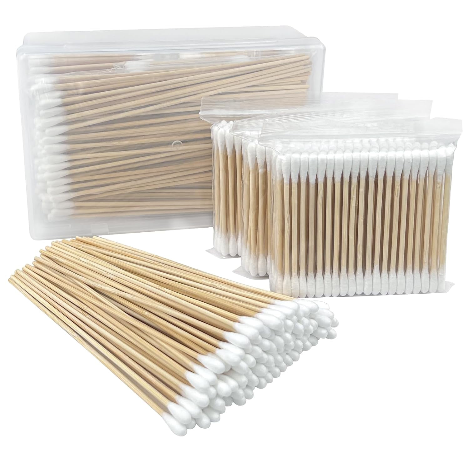 Bamboo Cotton Swabs Set - 400 ct with 300 Double-Tipped 3-Inch and 100 ...