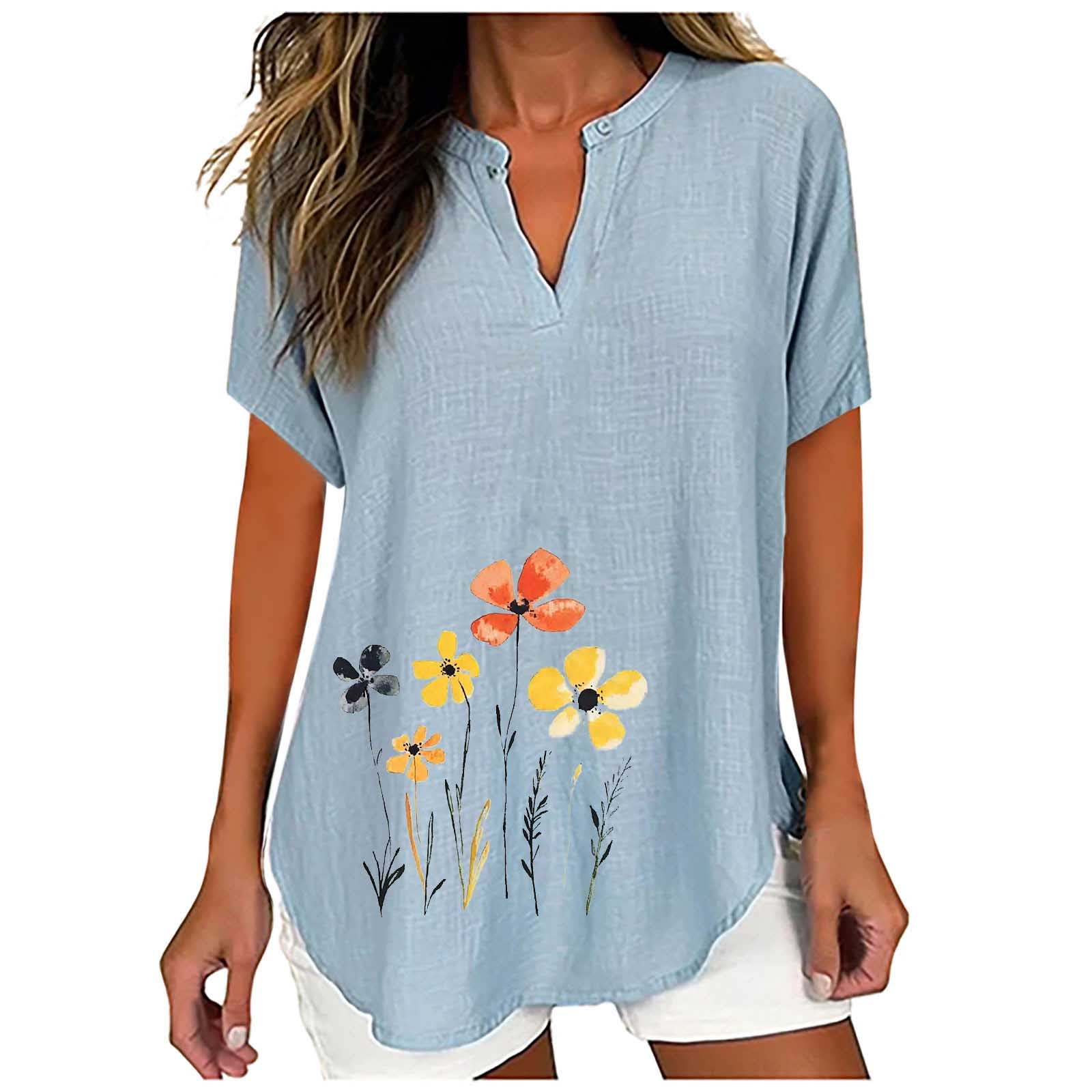 Bamboo Cotton Tunic Blouses for Women Summer Short Sleeve Tee Blouse ...