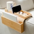 Bamboo Couch Cup Holder with Side Storage Pocket & Phone Holder - Non ...