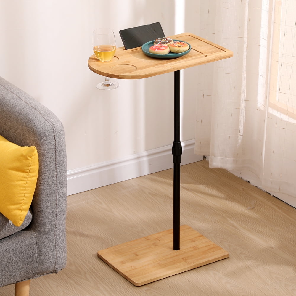 Bamboo Couch Tray Table Height Adjustable C-Shaped End Table with Slots ...