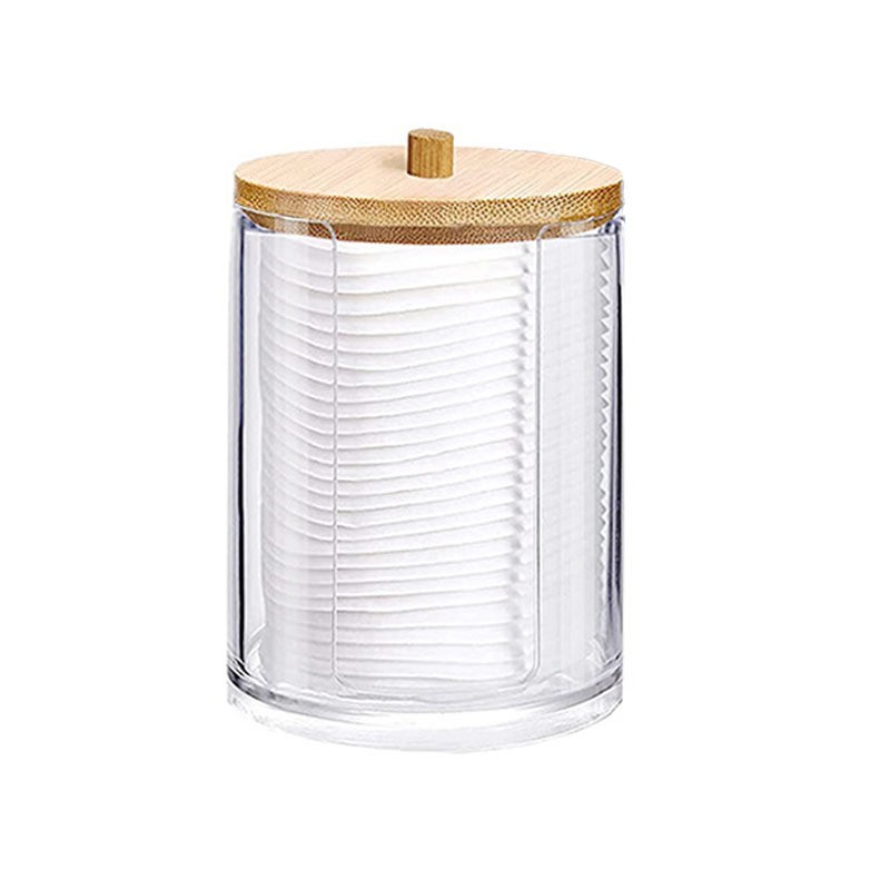 Bamboo Cover Cotton Swab Storage Box Transparent Portable Stacking ...