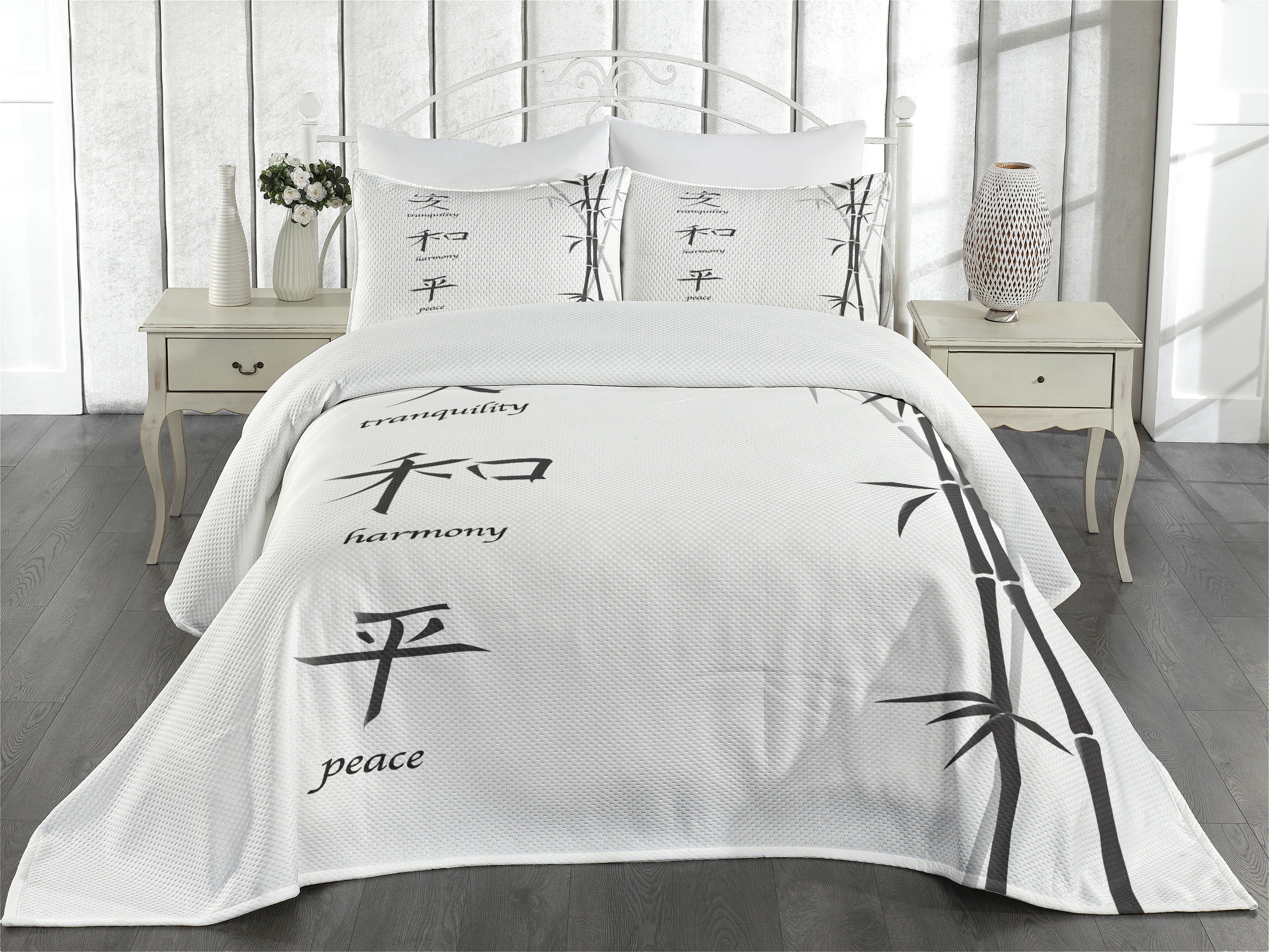 Ambesonne Asian Themed Quilted Coverlet 3 Pcs, Peace Concept Pattern ...