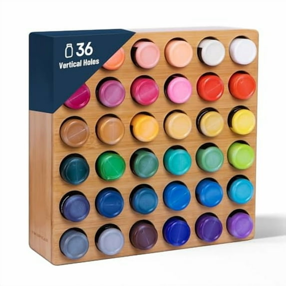 Bamboo Craft Paint Storage Organizer,36-Hole Vertical Paint Rack Stand ...