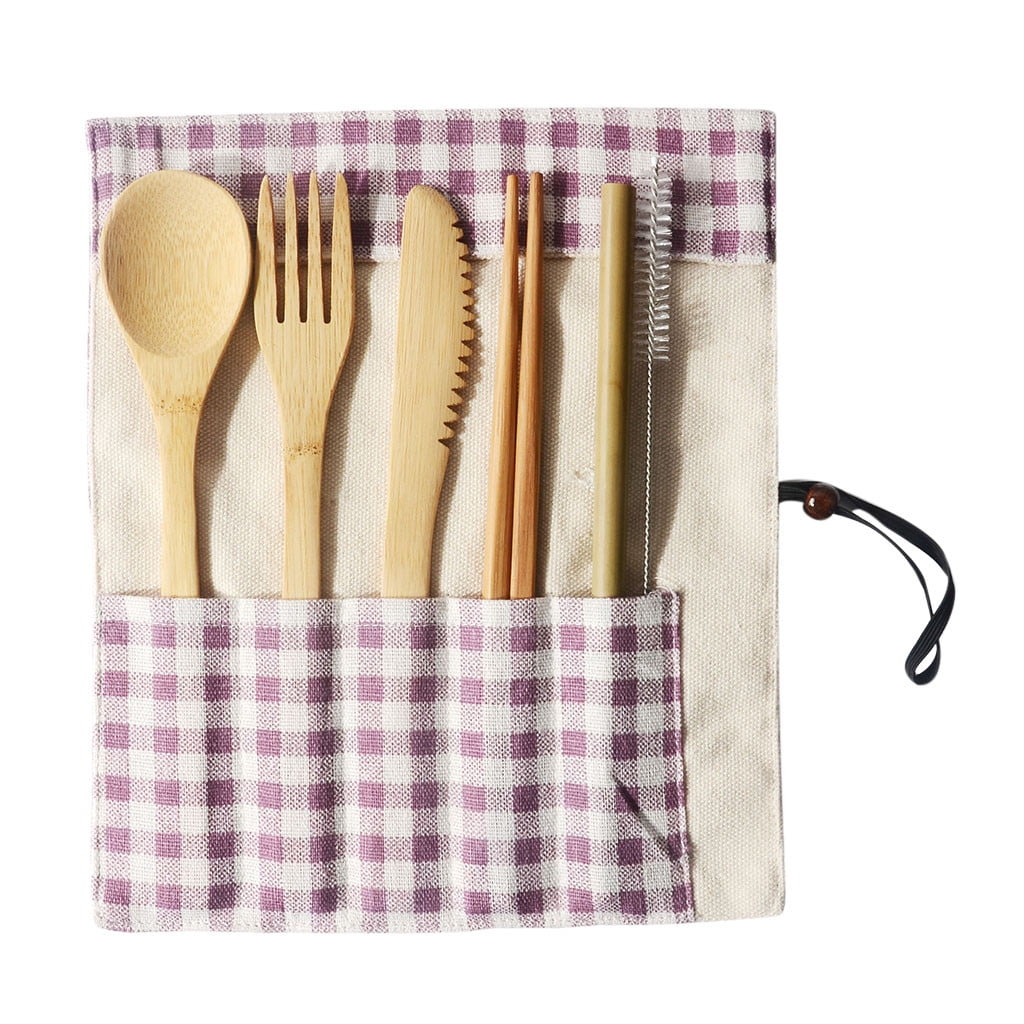 Bamboo Cutlery Travel Set with Portable Case, Eco-Friendly Reusable ...