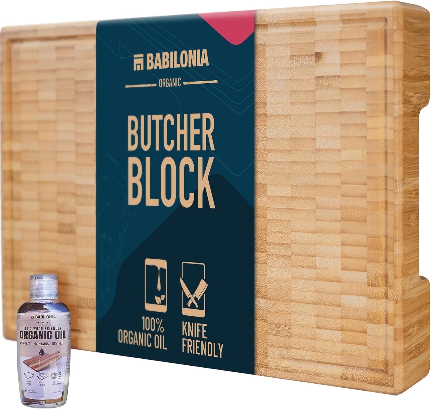 Bamboo Cutting Board, 19.7 x 12.2 Inch (ExtraThick 1.7") Heavy Duty End ...