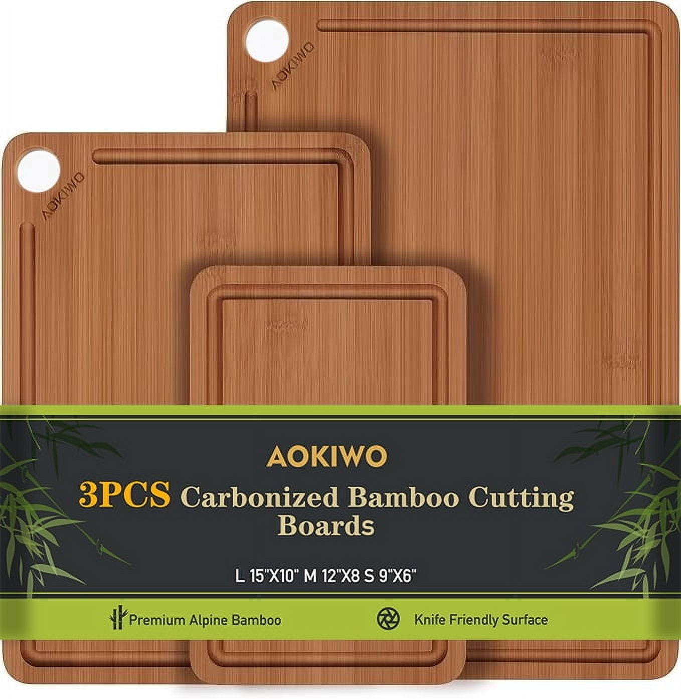 Bamboo Cutting Board, AOKIWO Durable Cooking Wood Cutting Boards for Kitchen with Deep Juice ...