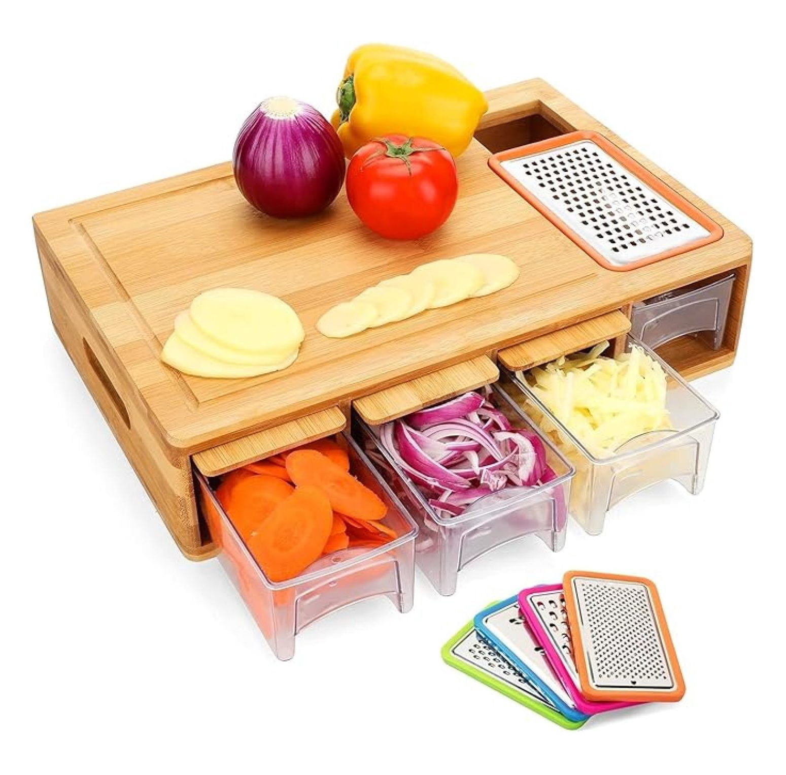 Bamboo Cutting Board with Drawers, Large Chopping Board with Juice ...