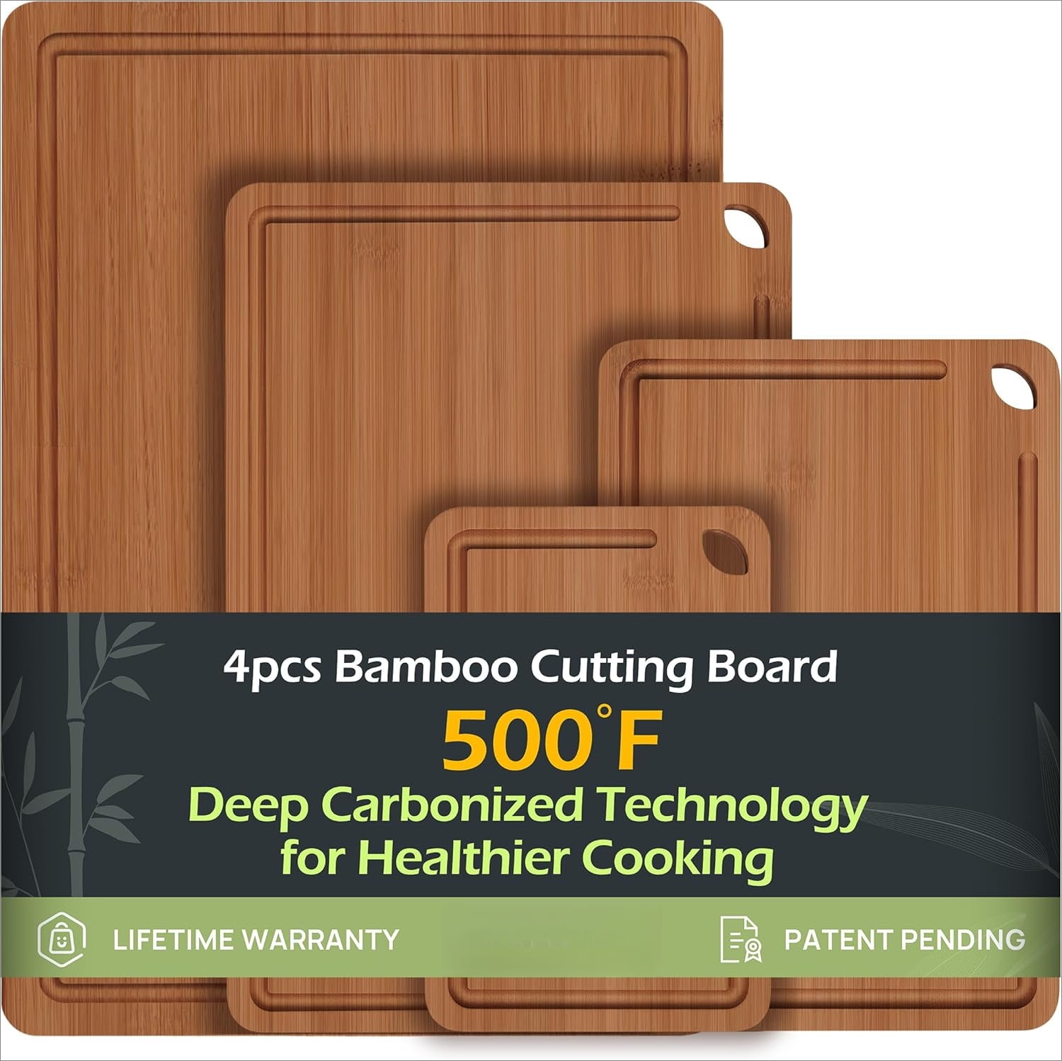 Bamboo Cutting Board,Durable Wood Cutting Boards for Kitchen with Deep Juice Grooves & Built-in ...