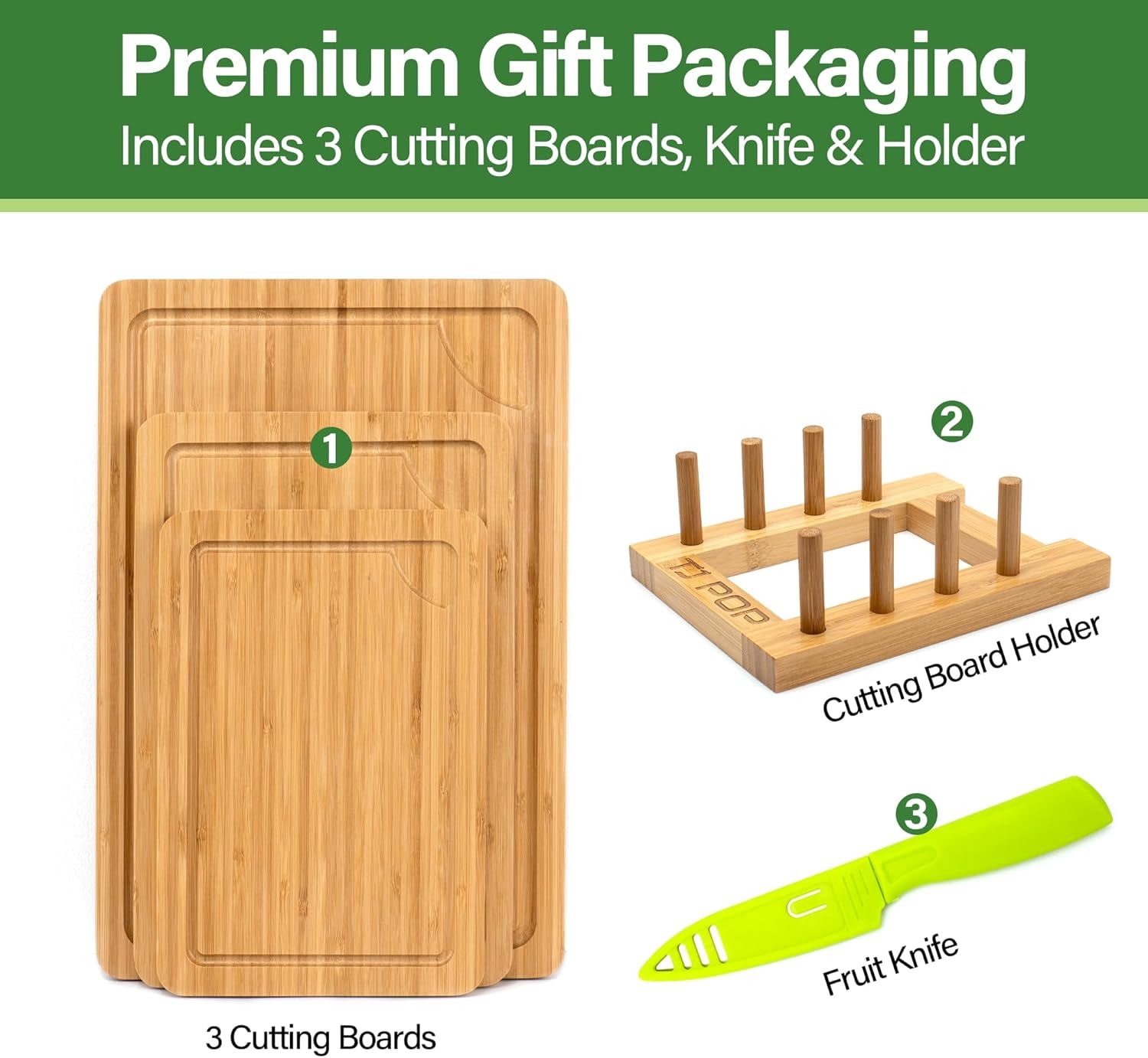 Bamboo Cutting Board For Kitchen, Bamboo Cutting Board Set of 3 with ...
