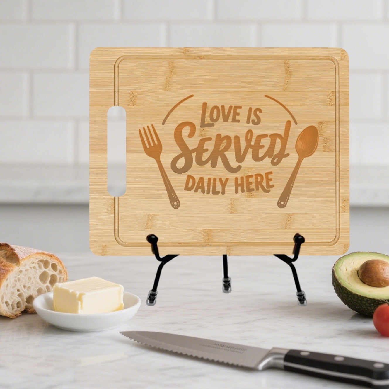 Bamboo Cutting Board with "Love Is Served Daily Here" Engraving - 7 ...