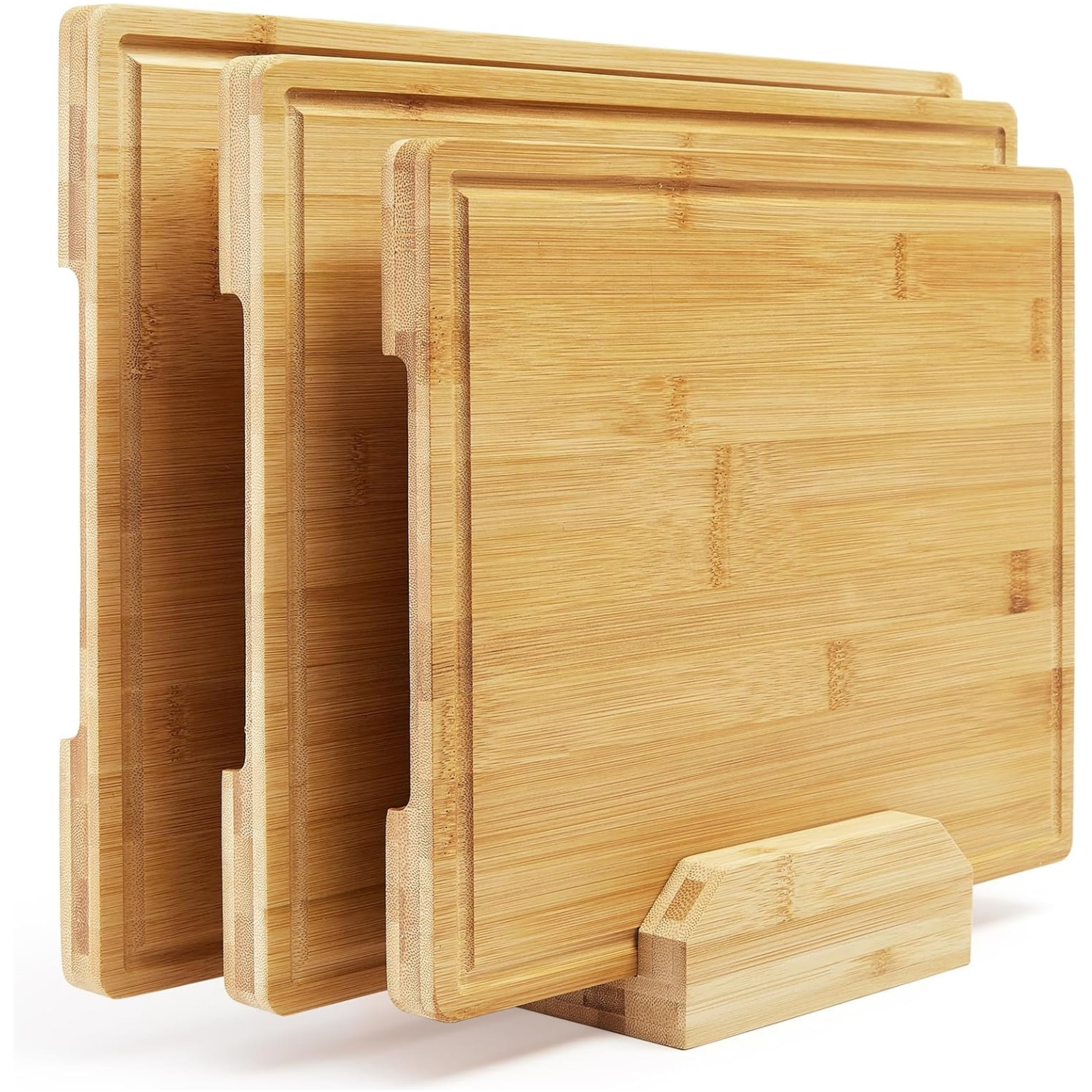 Bamboo Cutting Board Set of 3, Chopping Board Set with Holder, Kitchen Wood Cutting Board Set ...
