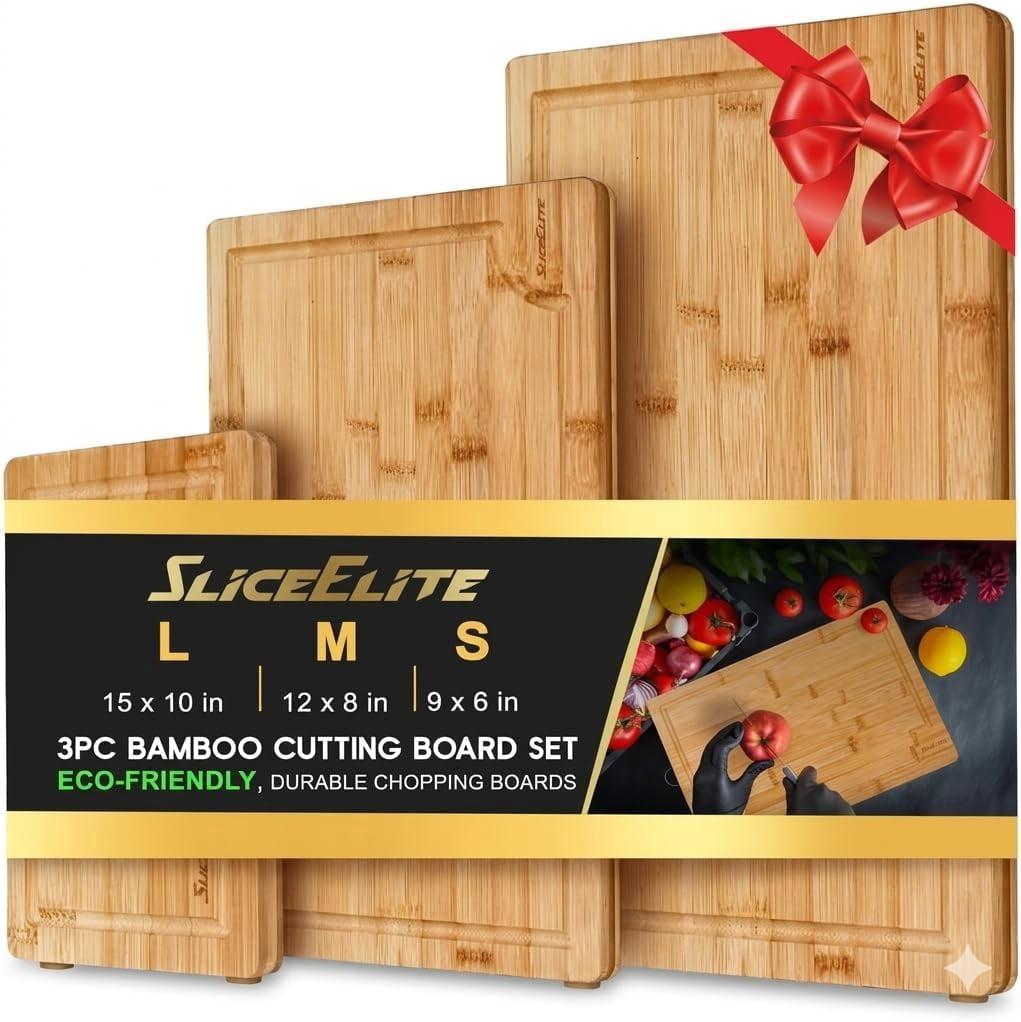 Bamboo Cutting Board Set of 3 for Kitchen, Wooden Chopping Boards with ...