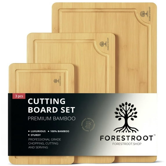 Bamboo Cutting Board Set – 3-Piece Wooden Kitchen Boards for Meal Prep ...