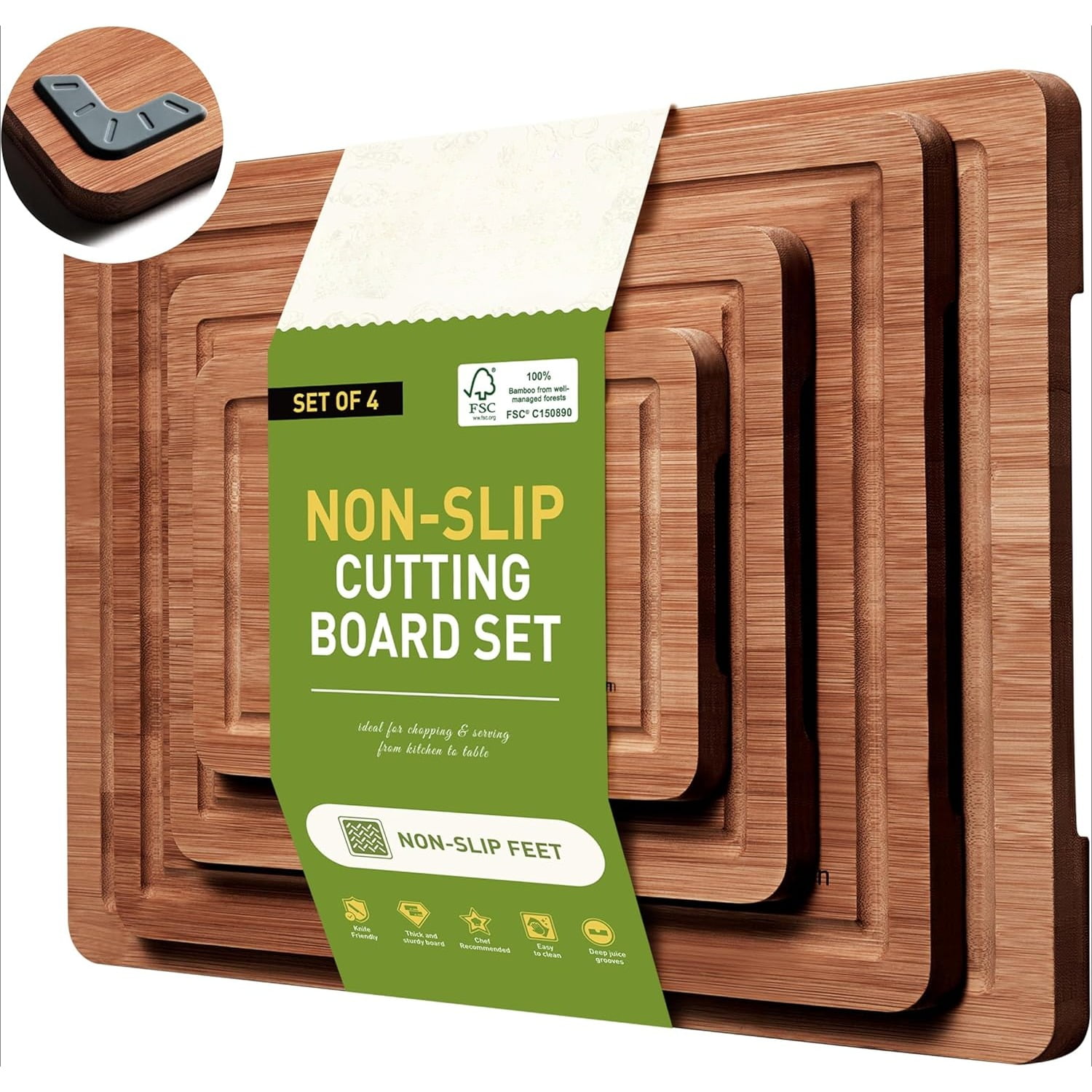 Bamboo Cutting Board Set Non Slip Feet Over Sink Father Day Dad Parents ...