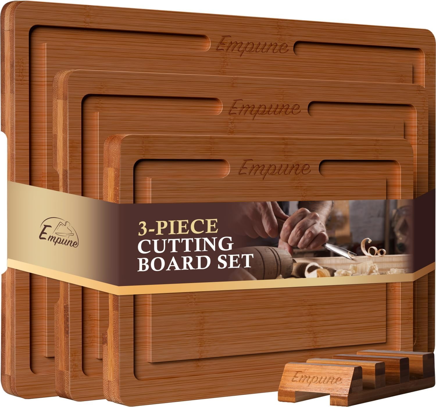 Bamboo Cutting Board Set, Wood Cutting Boards for Kitchen with Holder ...