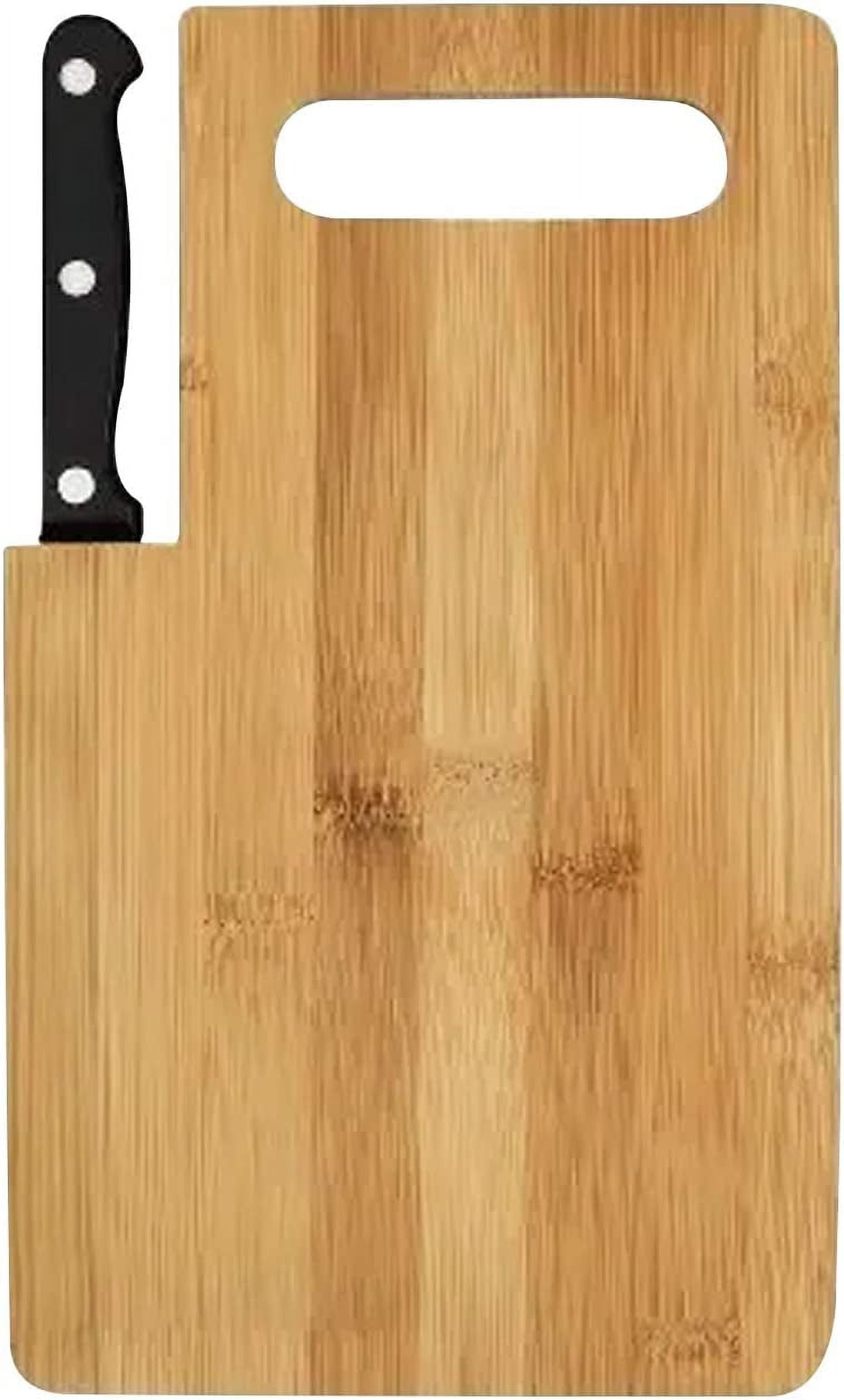 Bamboo Cutting Board Small Wood Board with Handle Build in Knife Cut ...