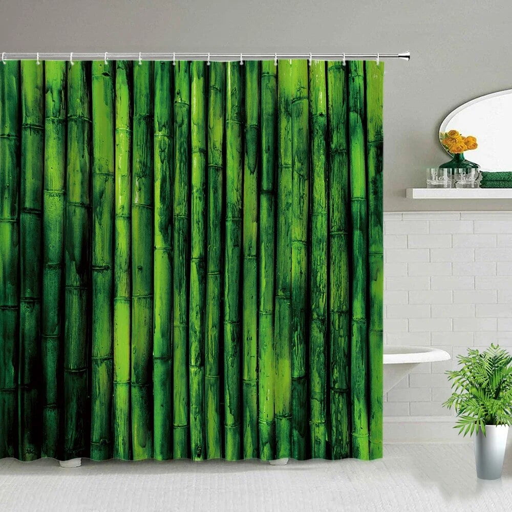 Bamboo Decor Shower Curtain Retro Design Plant Printing Washable ...