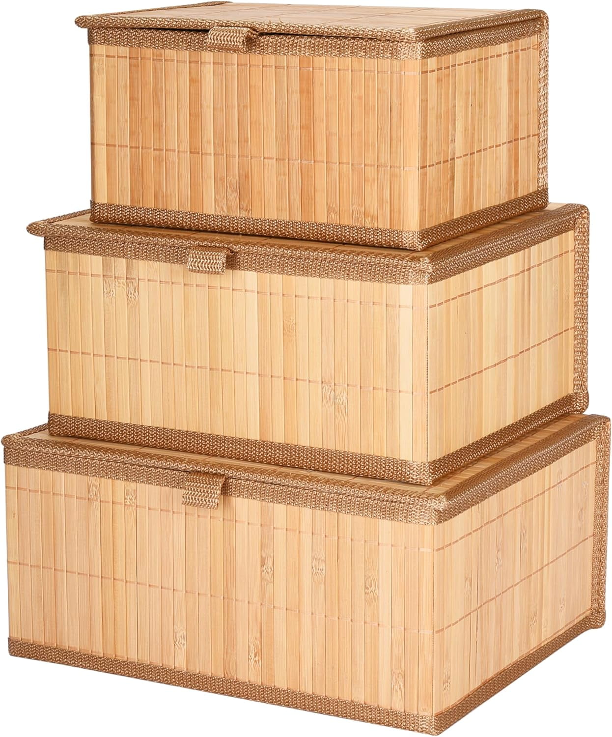 Bamboo Decorative Storage Boxes With Lids - Nesting Rectangular Lidded ...