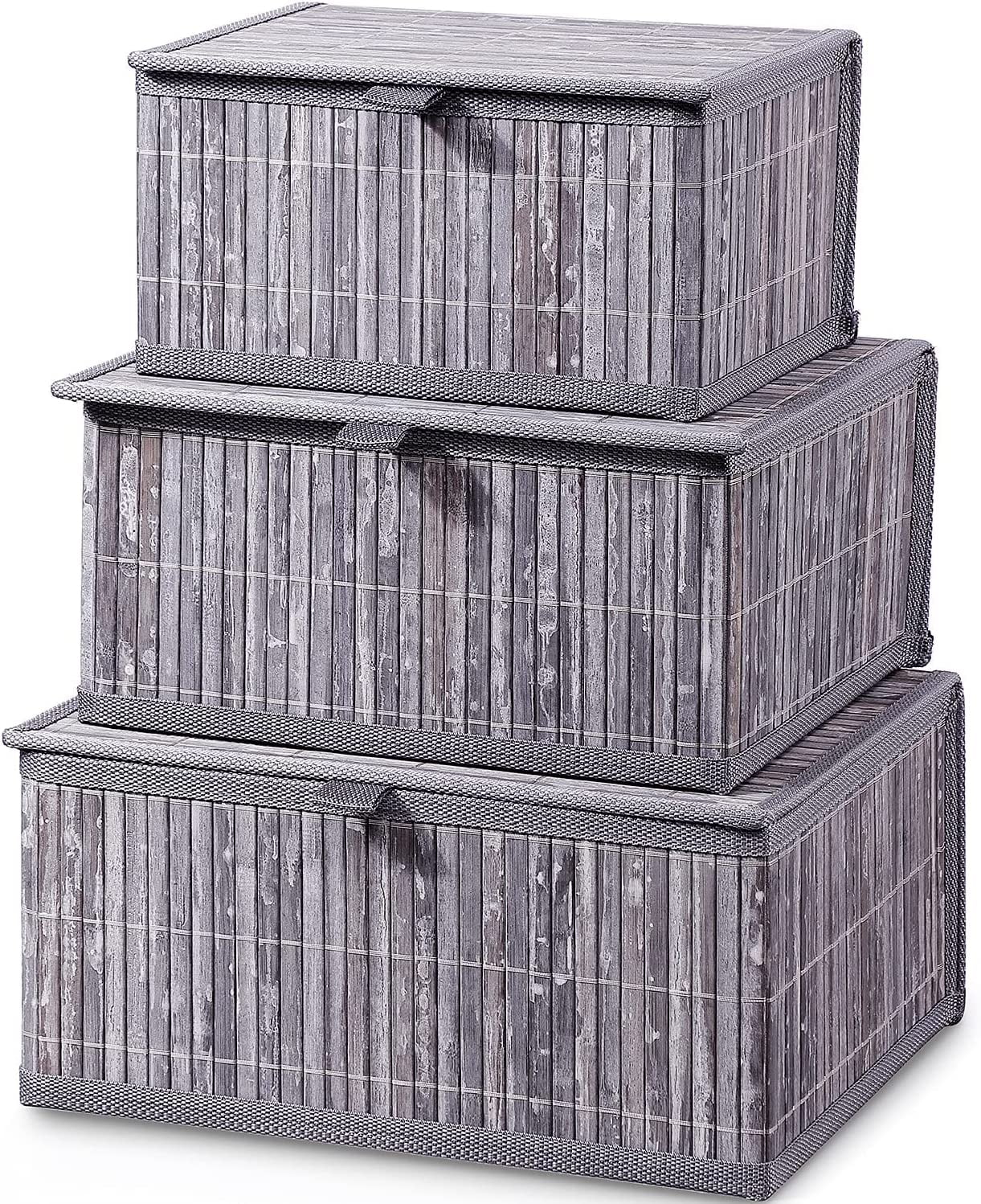 Bamboo Decorative Storage Boxes - Set of 3 Woven Lined Storage Basket ...