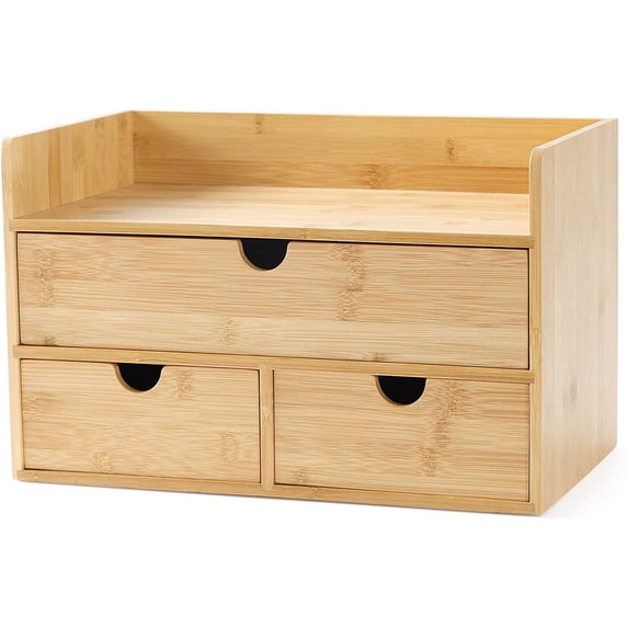 Bamboo Desk Drawer Organizer, Desktop Organizer with Drawers Tabletop ...