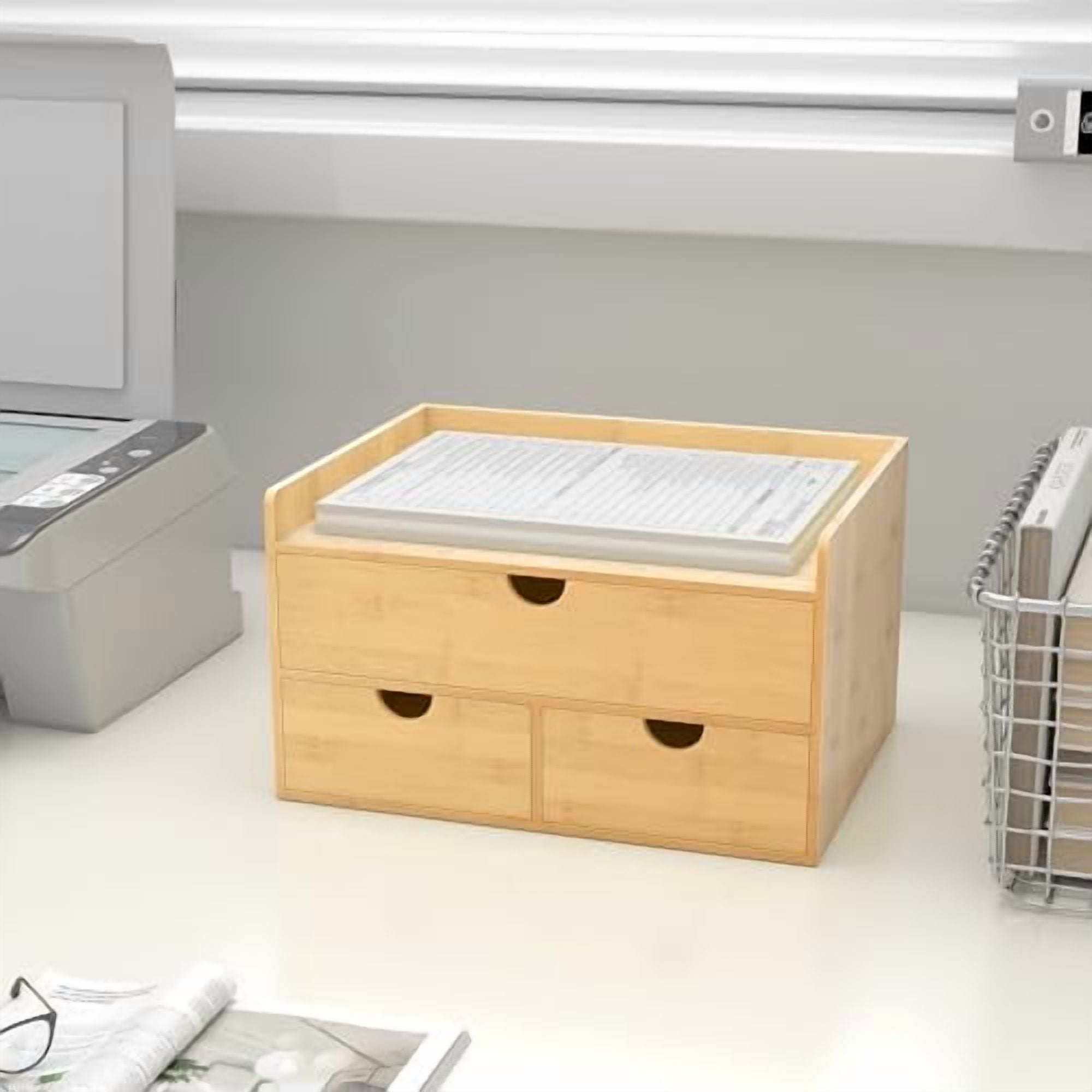 Bamboo Desk Drawer Organizer, Large Desktop Organizer with Drawers ...