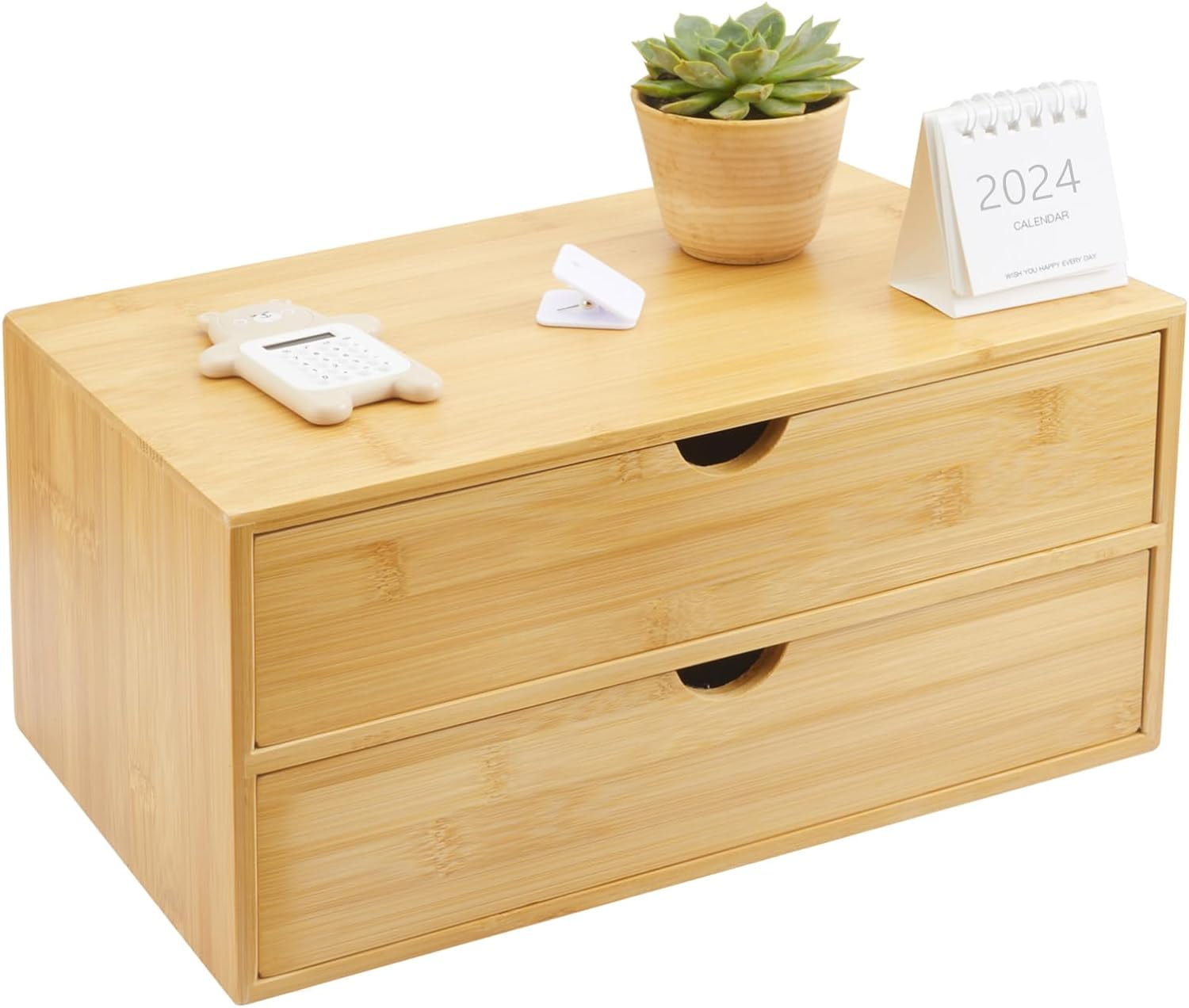 Bamboo Desk Organizer with 2 Drawers Makeup Storage Drawer 2 Drawers ...
