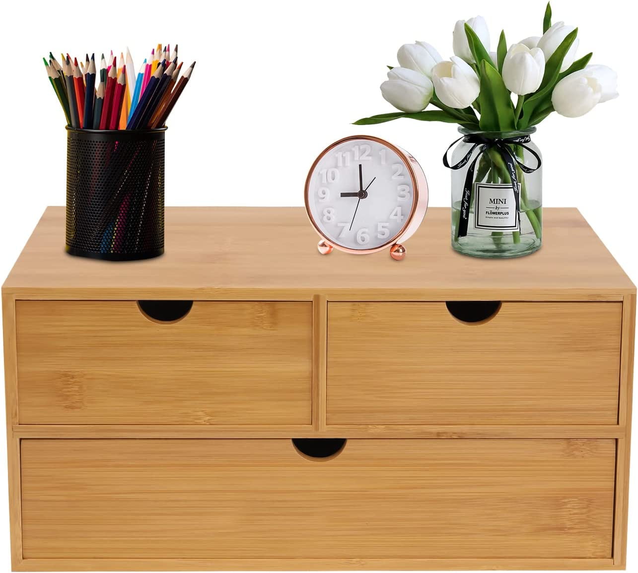 Bamboo Desk Organizer with 3 Drawers, Tabletop Storage Organization Box ...
