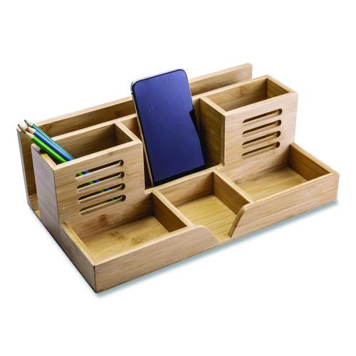 Bamboo Desk Organizer, 7 Compartments, 14.09 x 8.62 x 5.28, Natural ...