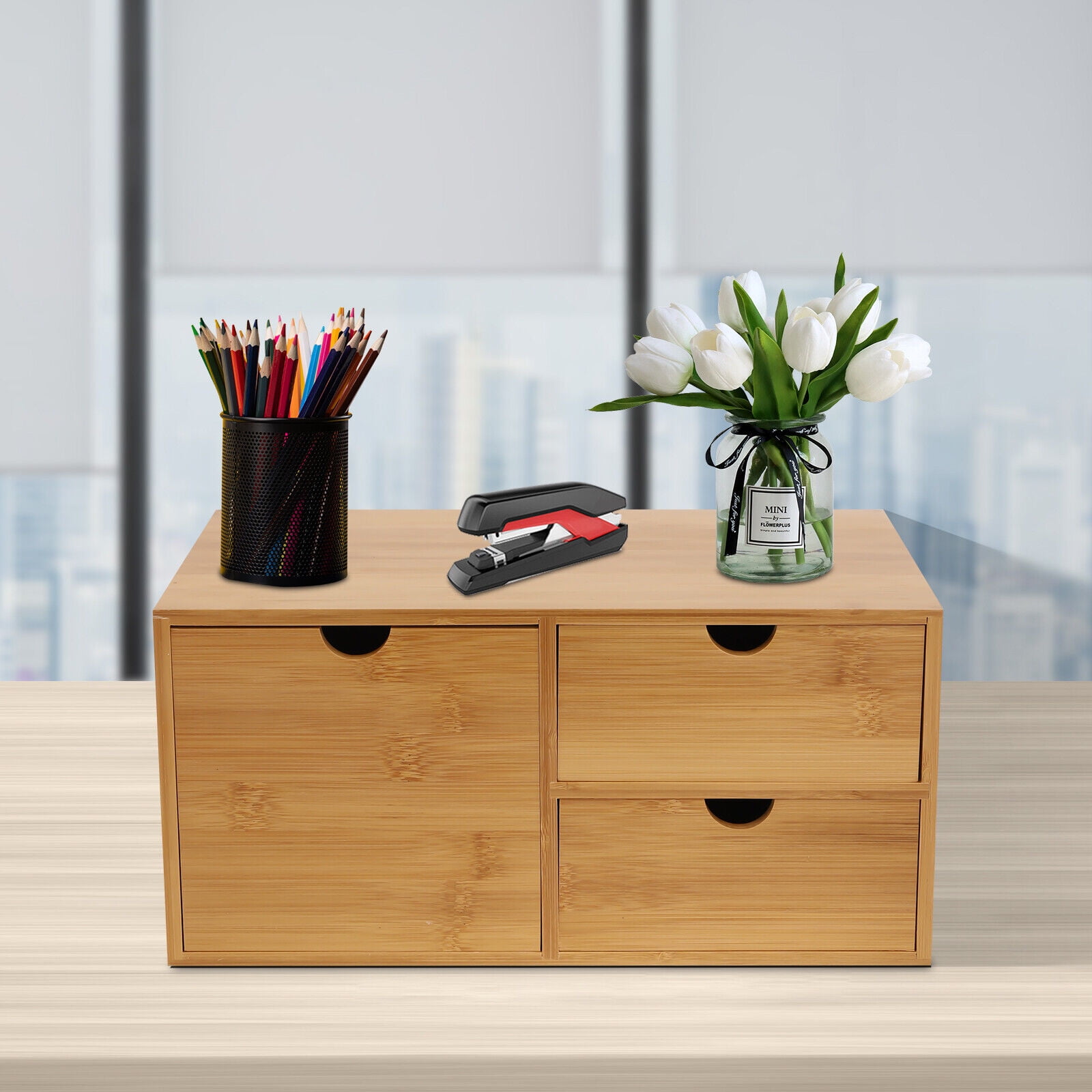 Bamboo Desk Organizer Drawer Tabletop Storage Organization Box Home ...
