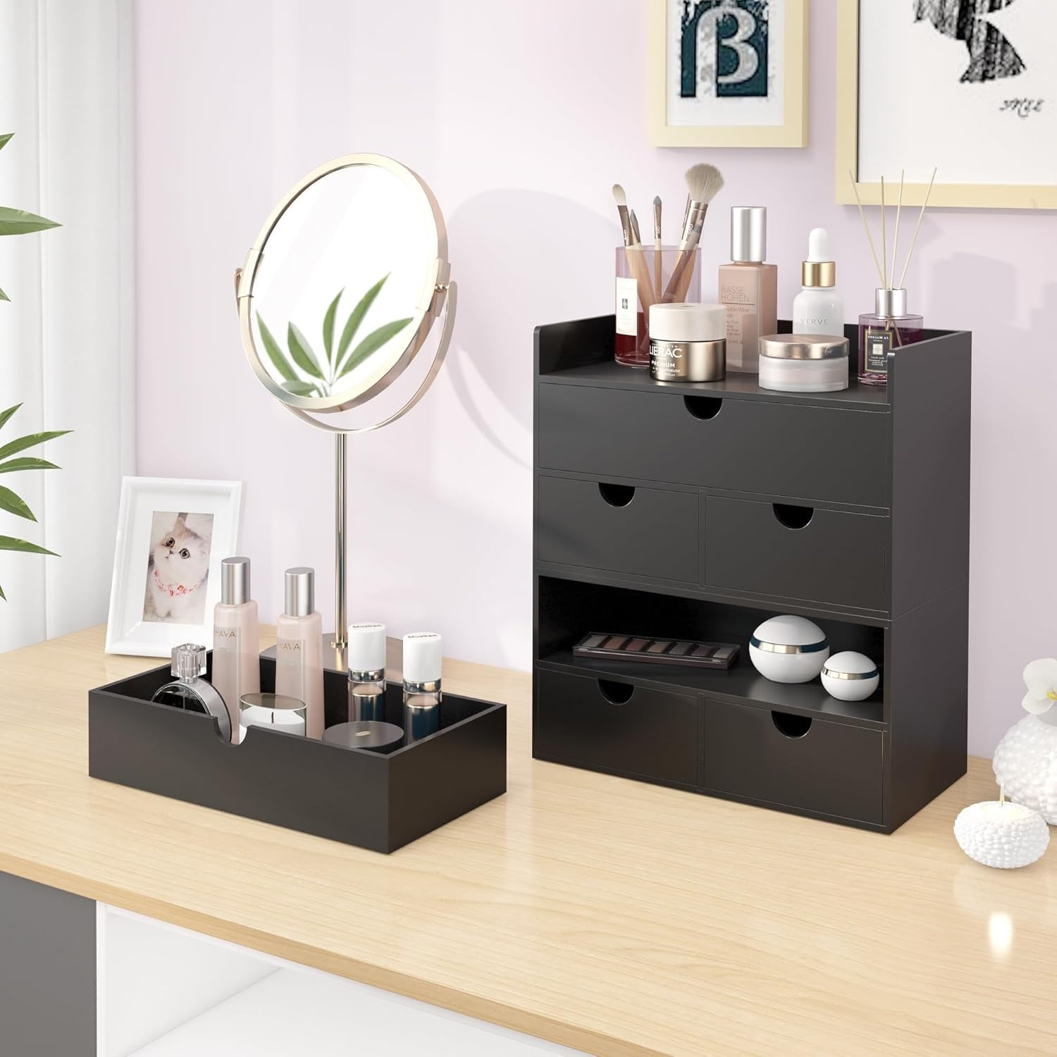 Bamboo Desk Organizer with Drawers Desktop Storage Drawers for Bills ...