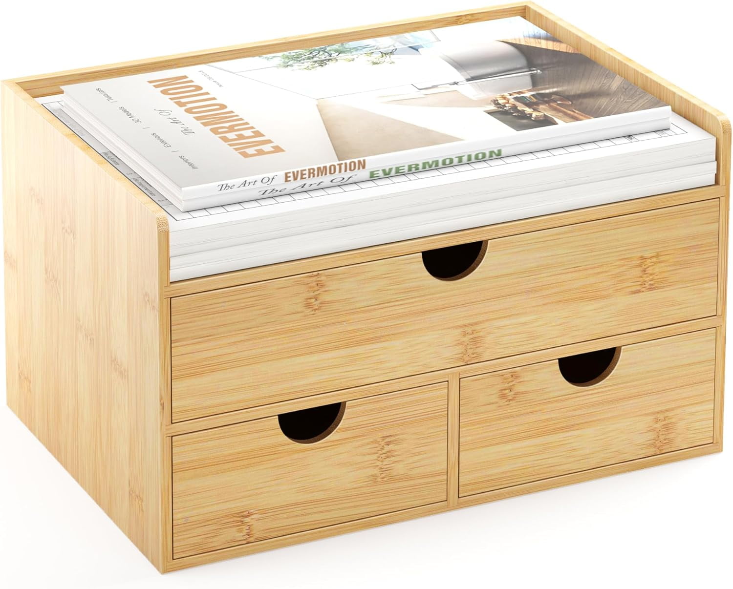 Bamboo Desk Organizer with Drawers Desktop Storage Drawers for Bills ...