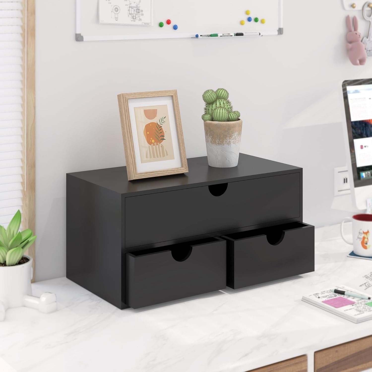 Bamboo Desk Organizer with Drawers Desktop Storage Drawers for Bills ...