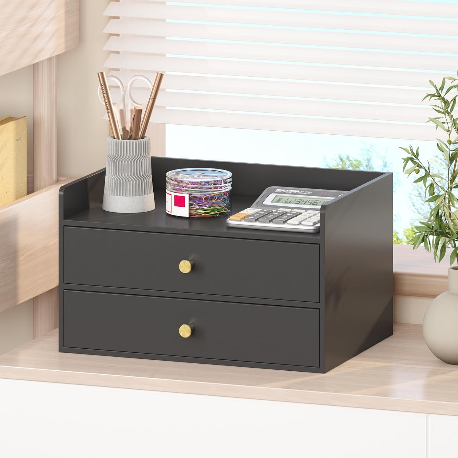 Bamboo Desk Organizer with Drawers Wooden Desktop Storage Drawers for ...