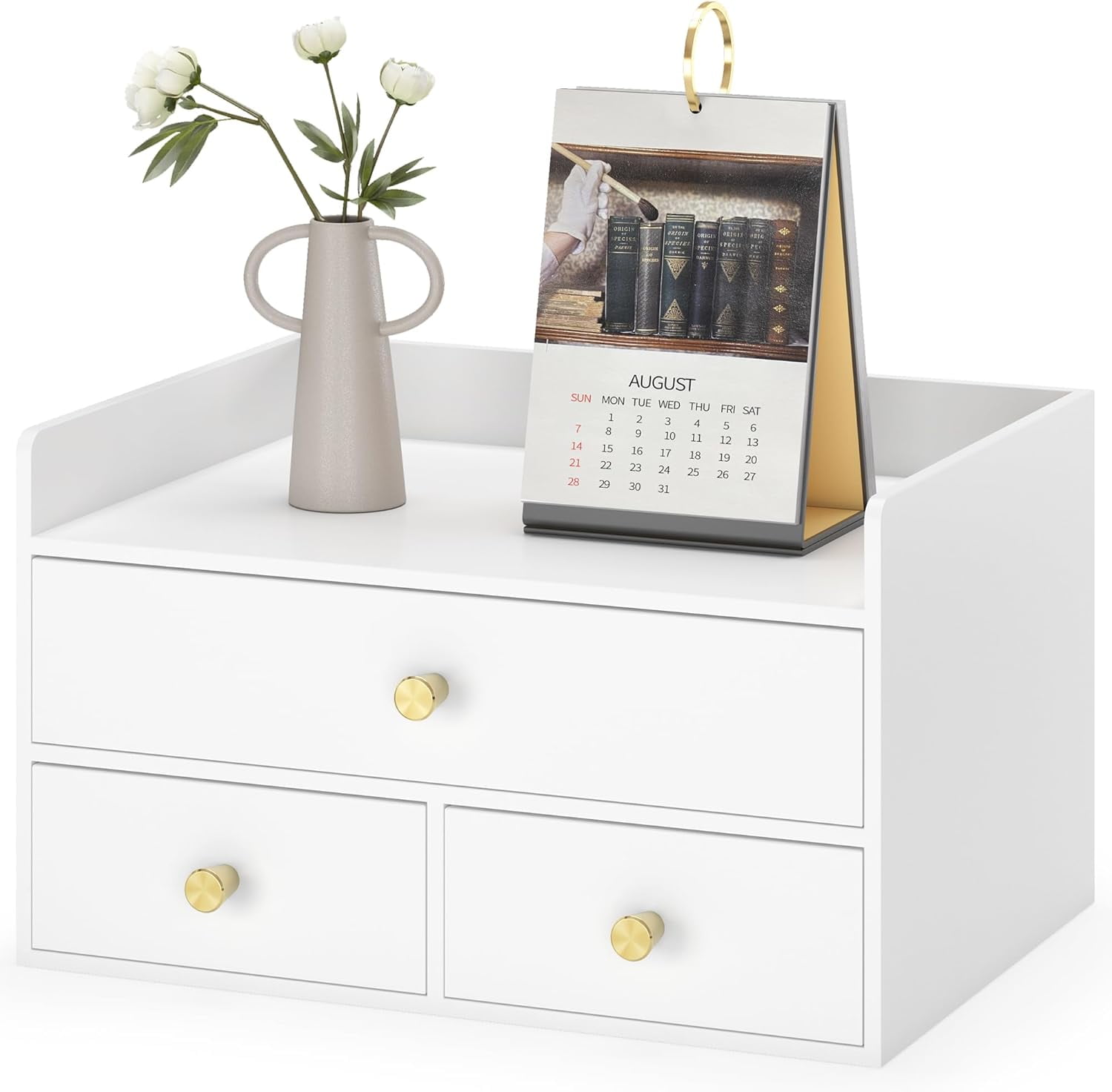 Bamboo Desk Organizer with Drawers Wooden Desktop Storage Drawers for ...