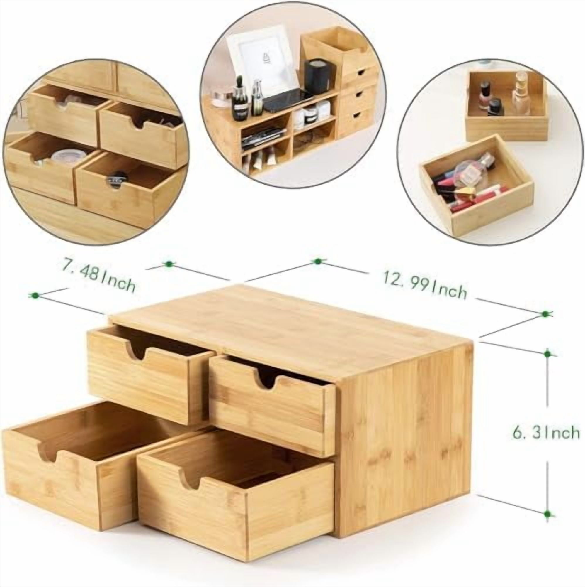 Bamboo Desk Organizer - Mini Desktop Drawer Tabletop Storage ...