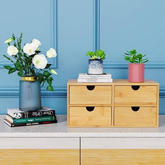 Bamboo Desk Organizer - Mini Desktop Drawer Tabletop Storage ...