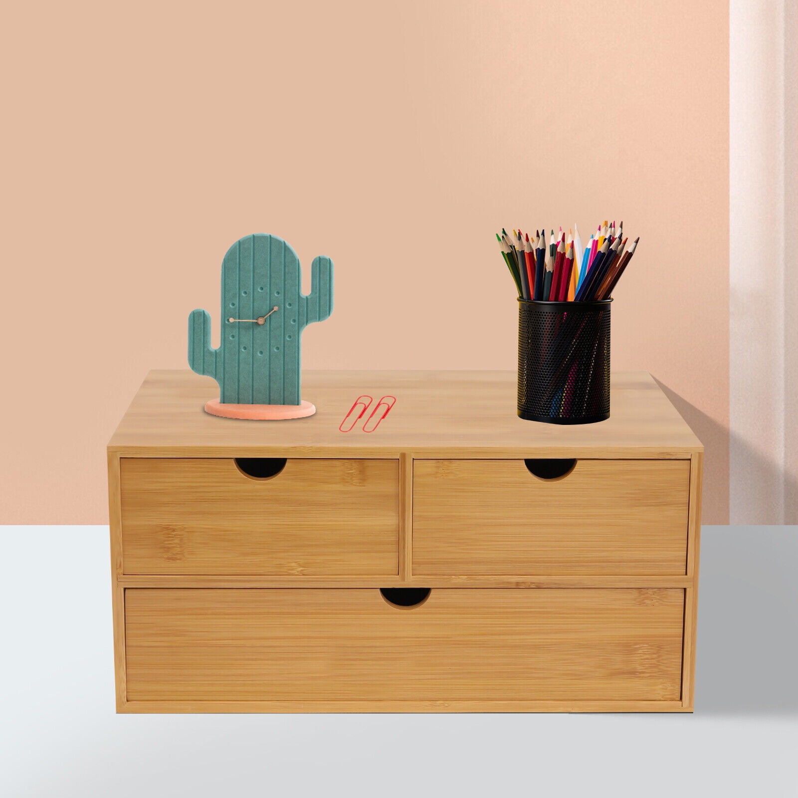 Bamboo Desk Organizer -Tabletop Mini Bamboo Desk Drawer Storage Box w ...