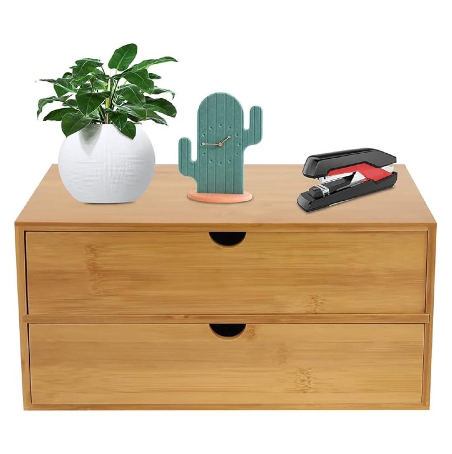 Bamboo Desk Organizer with 2 Drawers, Natural Wood Storage Box | No ...