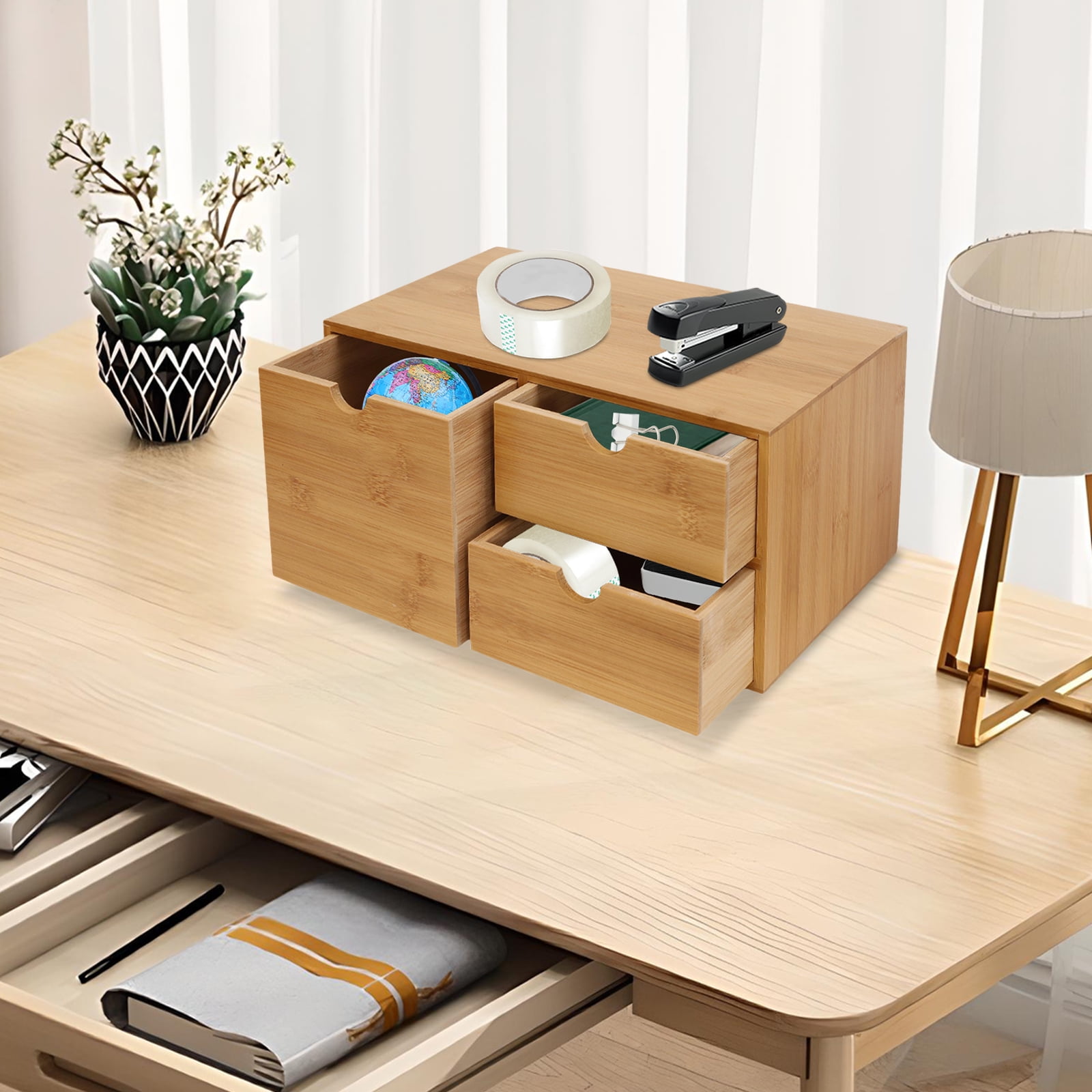 Bamboo Desk Organizer with 3 Drawers ,Desktop Storage ,Multifunctional ...