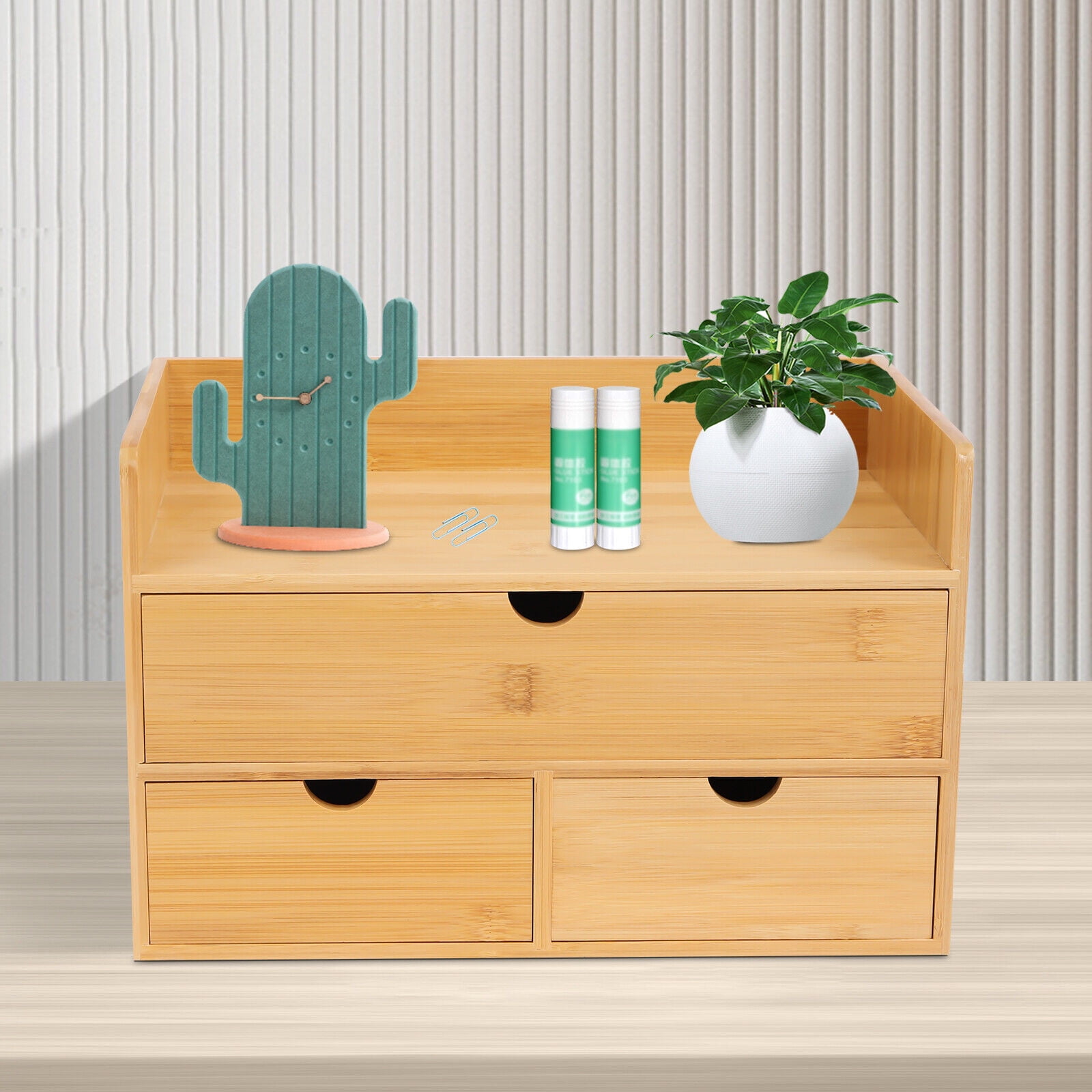 Bamboo Desk Organizer, Wooden Desktop Accessories with 3 Drawers, Small ...