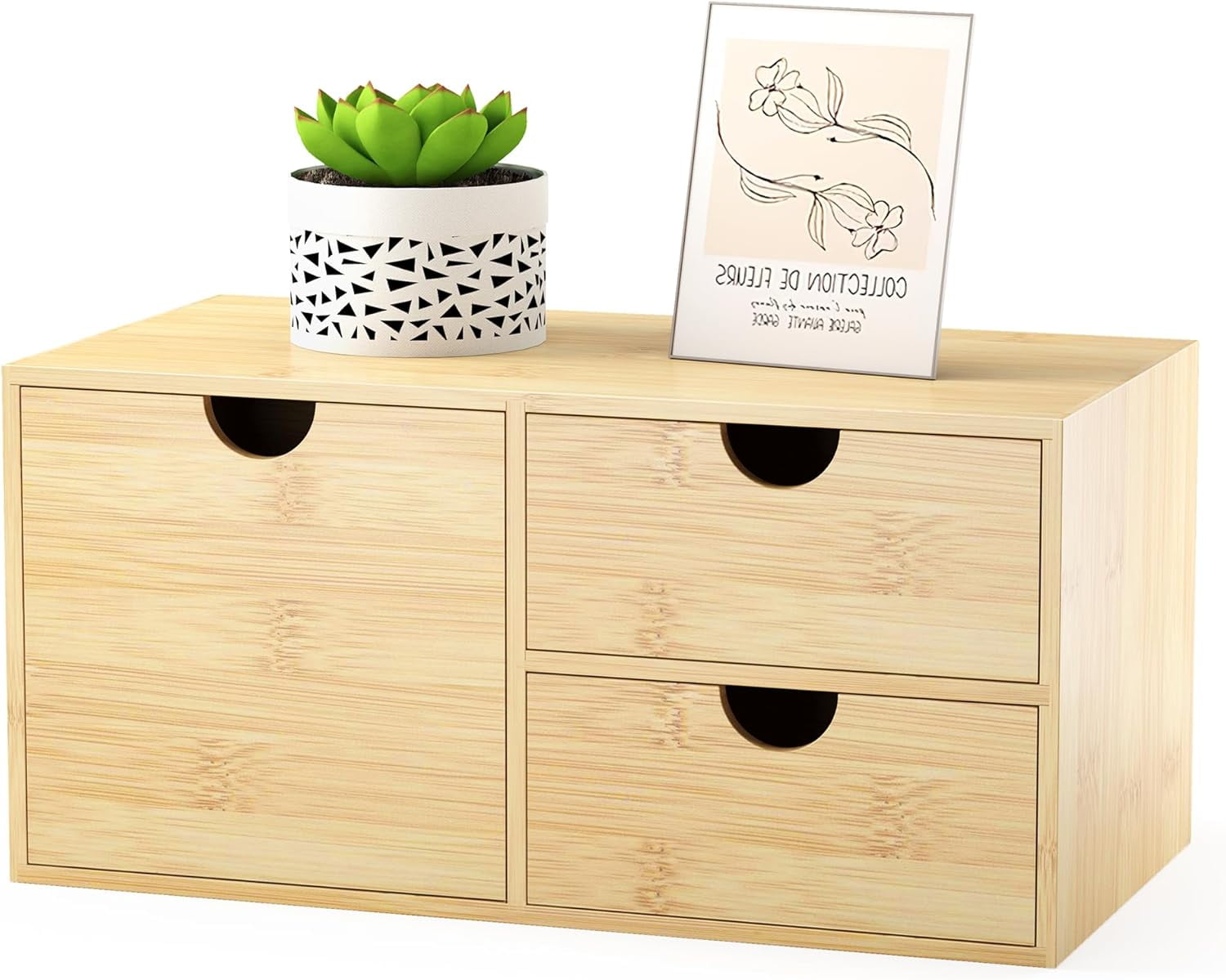 Bamboo Desk Organizer with Drawers - Small Desktop Countertop Mini ...