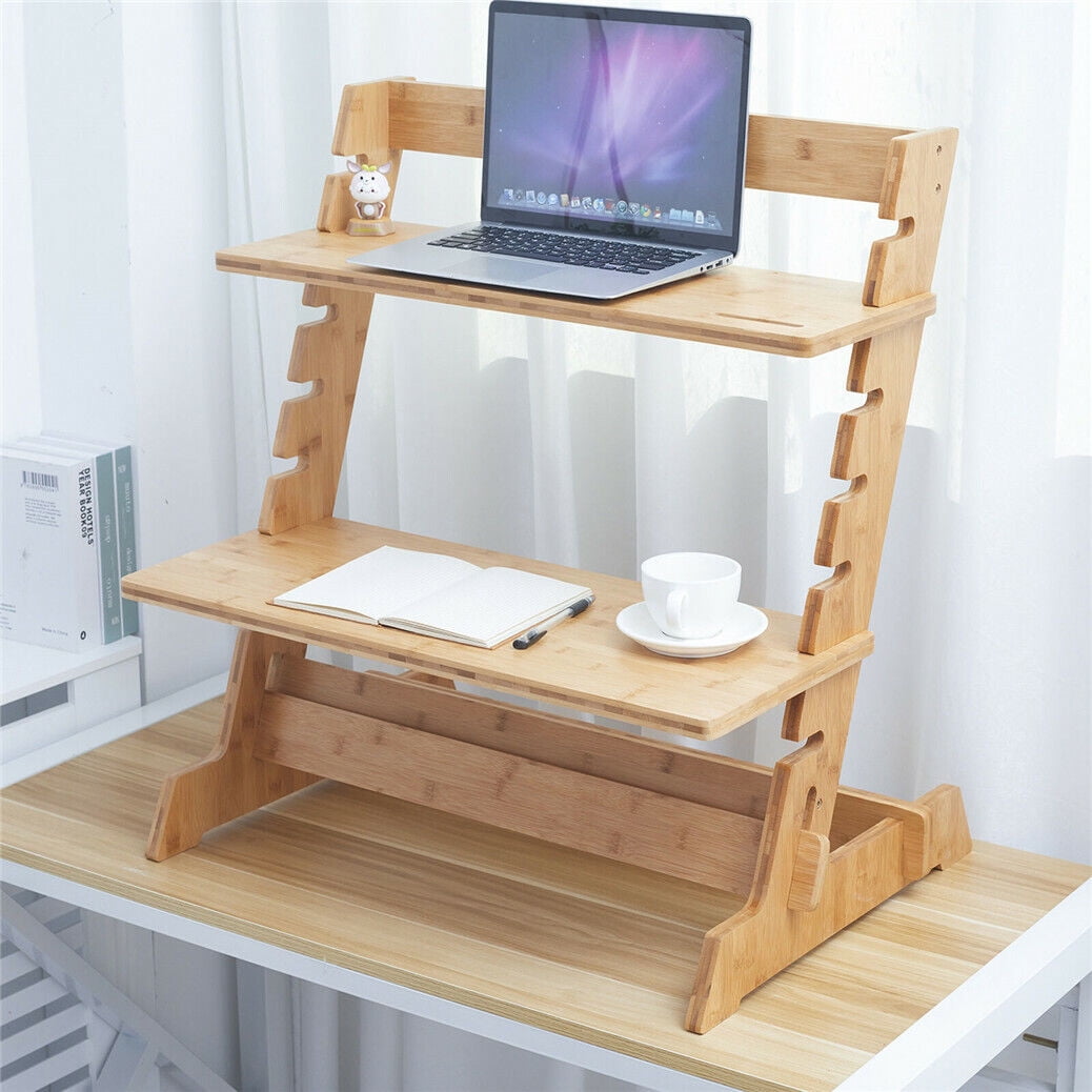 Bamboo Desk Riser Office Shelf Standup Sit/Stand Height Standing Laptop ...