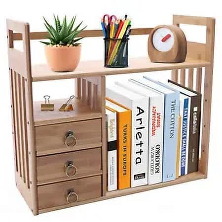 Bamboo Desktop Bookshelf Adjustable Storage Organizer Display Shelf ...