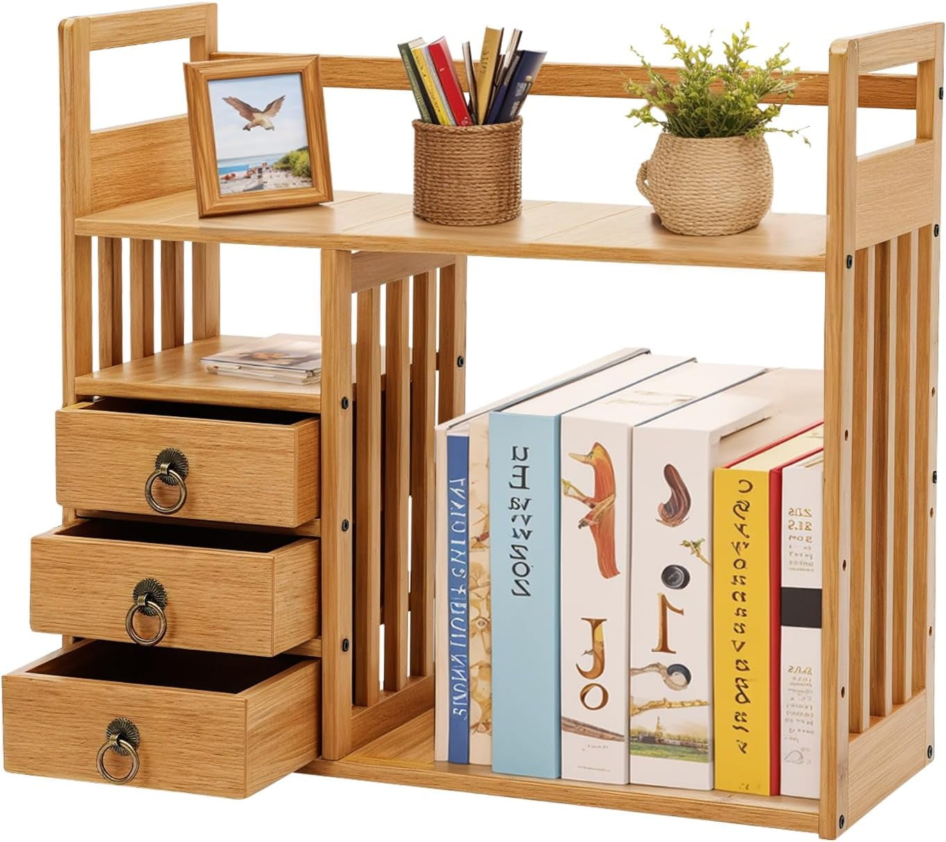 Bamboo Desktop Bookshelf Office Desktop Organizer Shelves with 3 ...