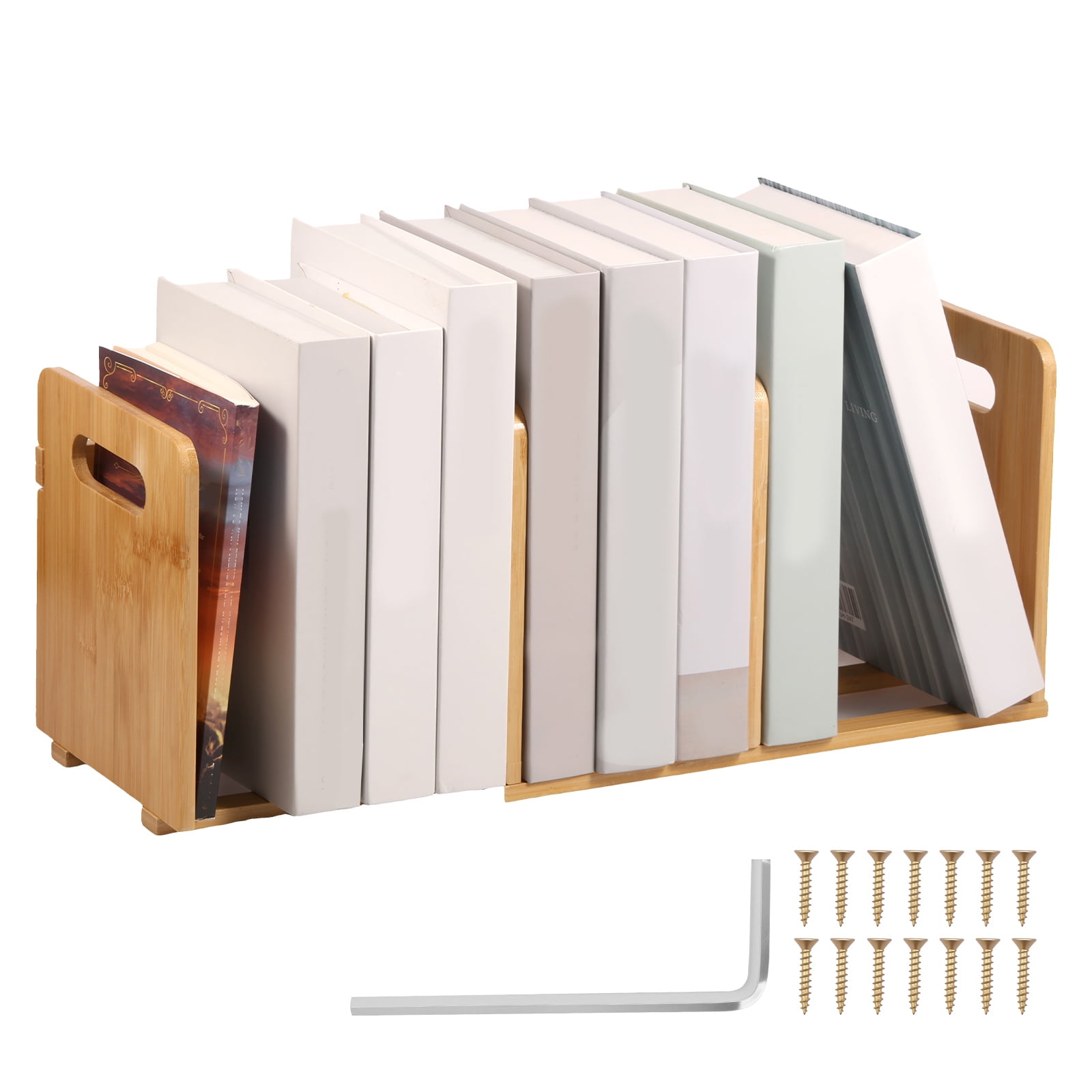 Bamboo Desktop Bookshelf with Carry Handles Expandable Desktop ...