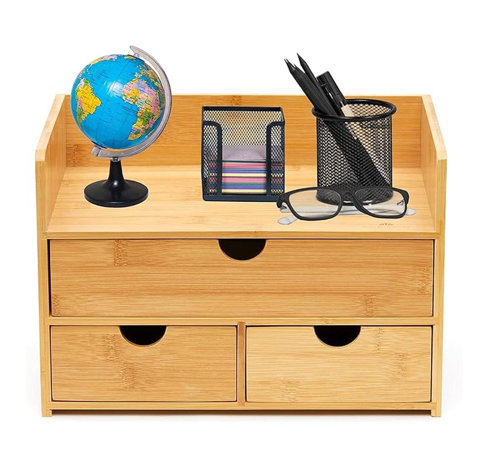 Bamboo Desktop Organizer 3 Tier - Natural Wood Office & Home Storage ...