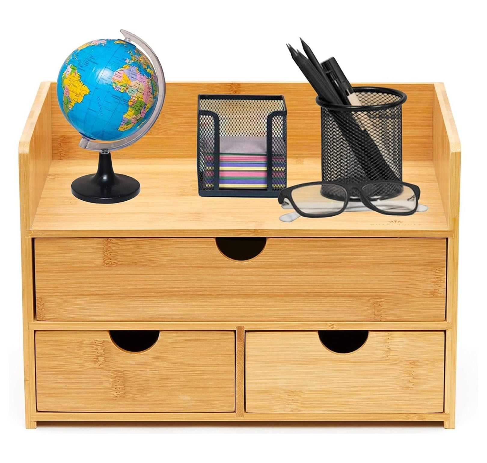 Bamboo Desktop Organizer 3 Tier - Table Top Storage for Office Supplies ...