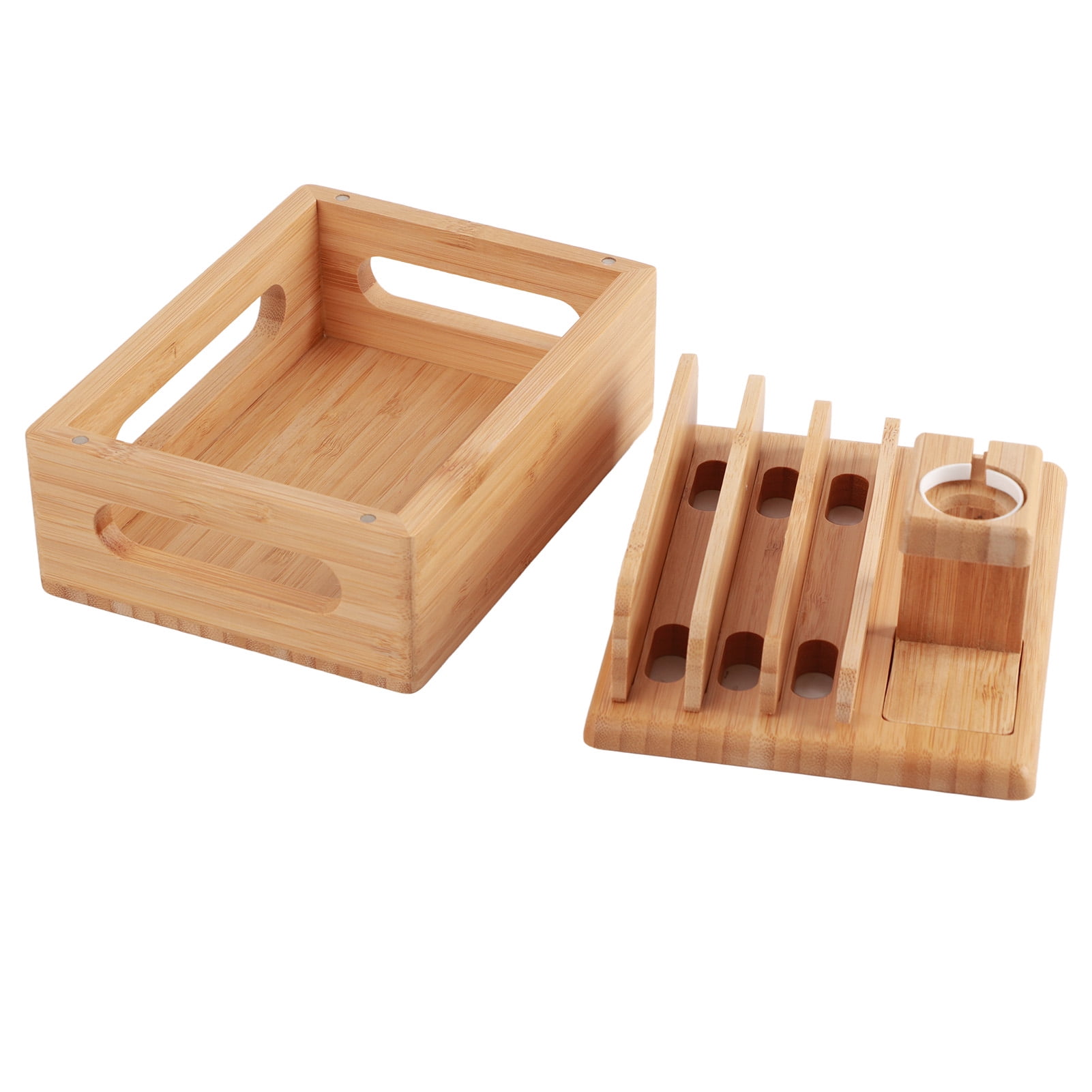 Bamboo Device Organizer Stand Cellphone Tablet Watch Holder Desktop ...