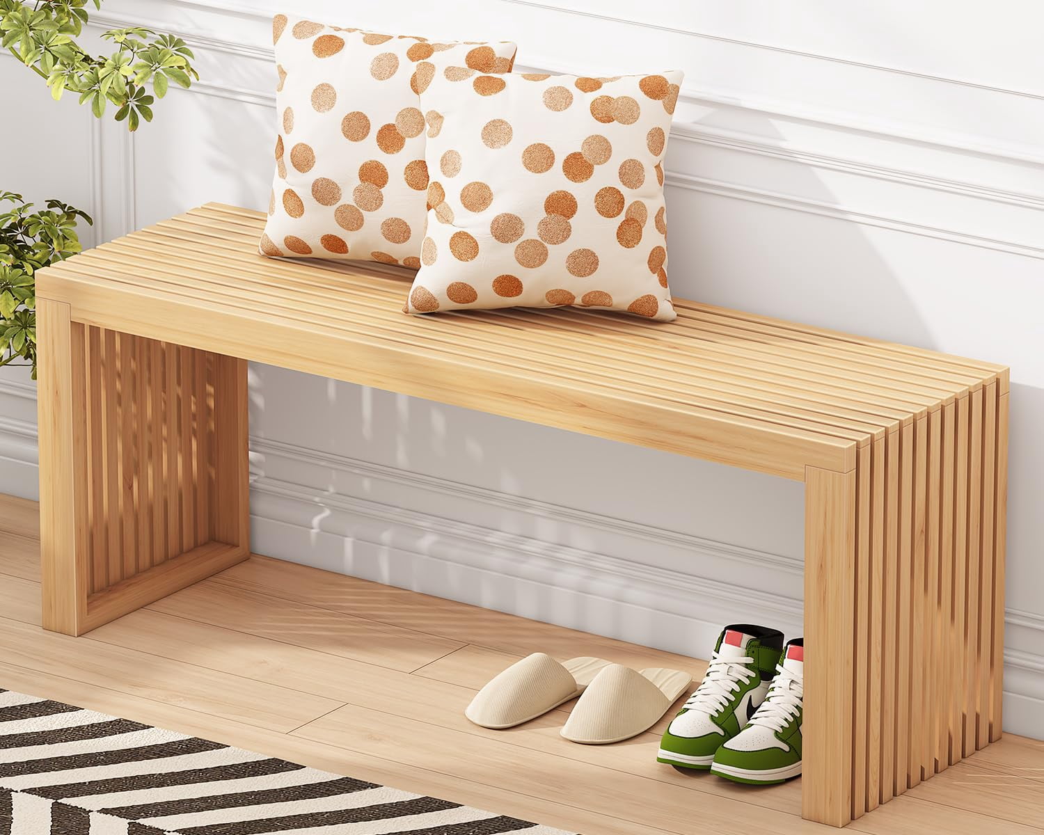 Bamboo Dining Bench, 35-inch Sleek Design Entryway Shoe Rack Bench ...