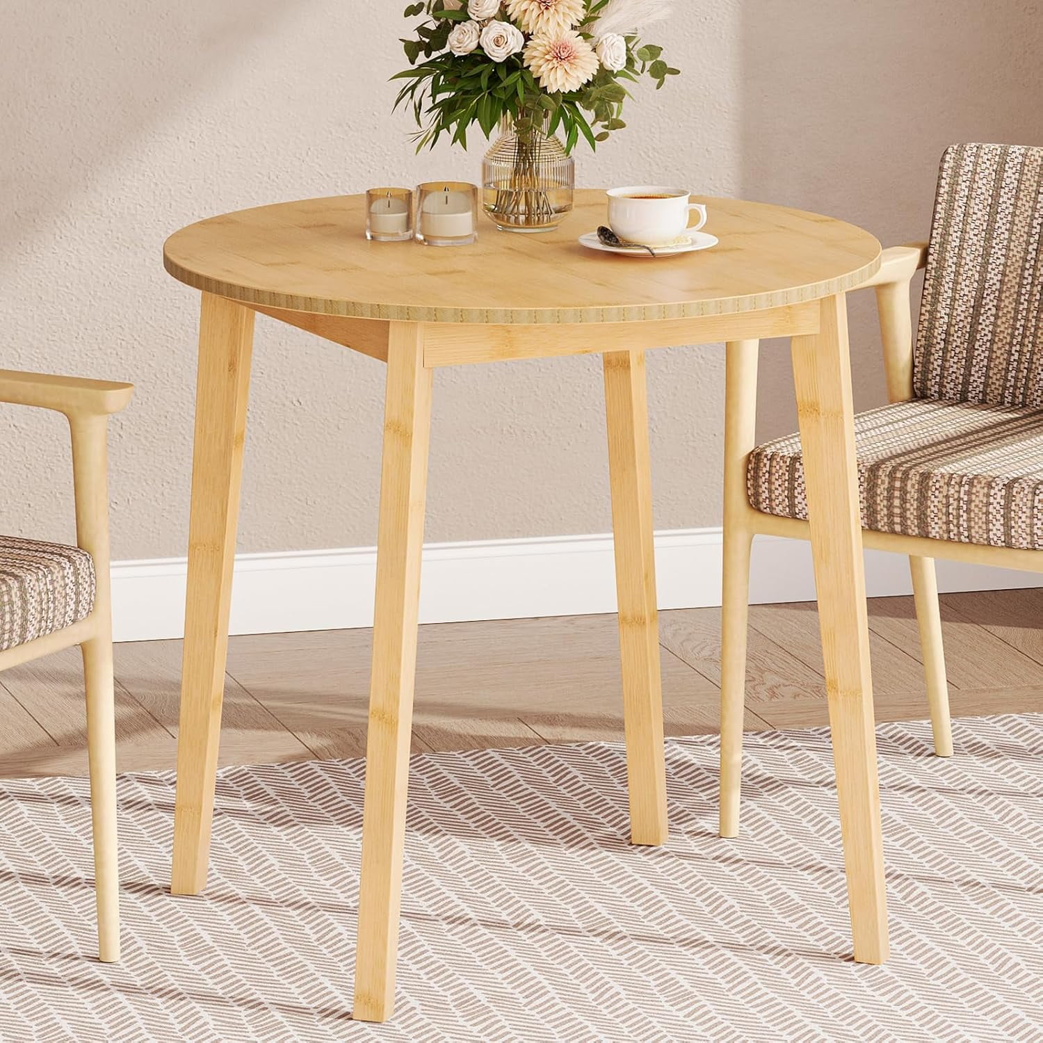 Bamboo Dining Table, Round Dining Table for 2, 27.5" Kitchen Table for ...